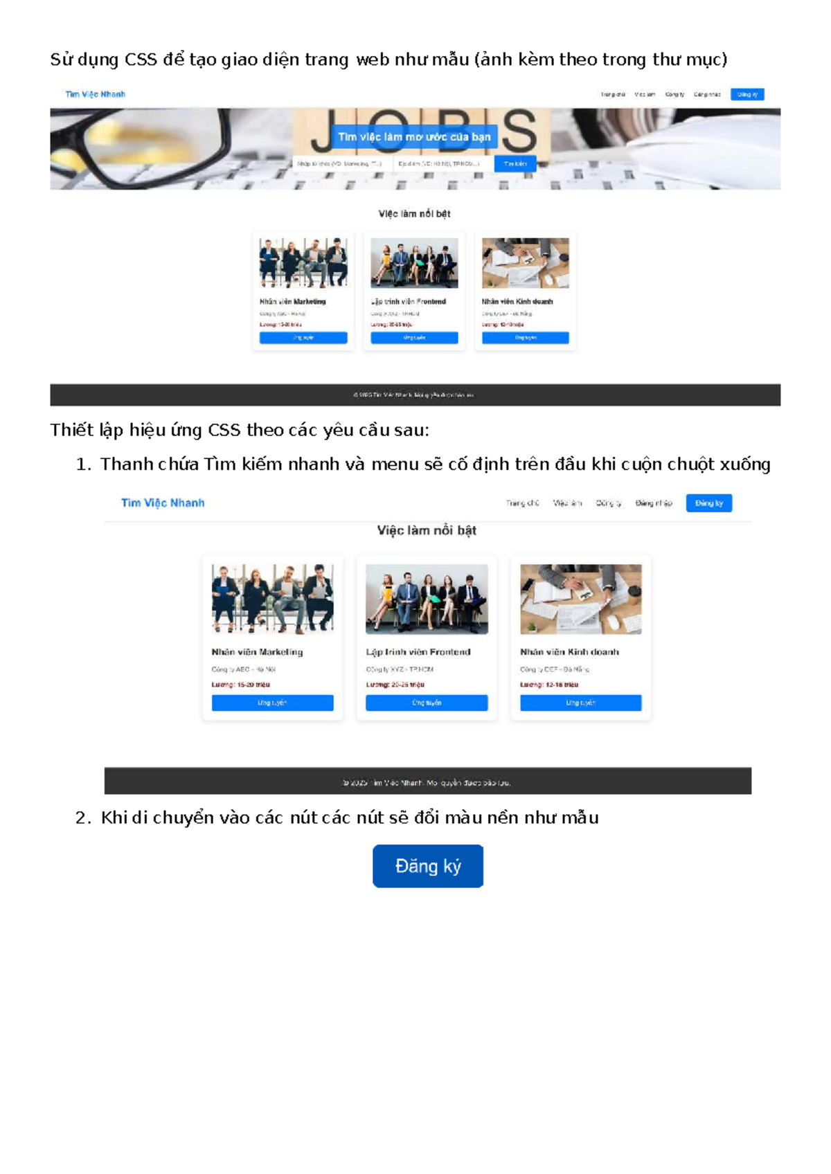 Thiết kế giao diện trang web với CSS cho BT Trangweb Timviec - Studocu