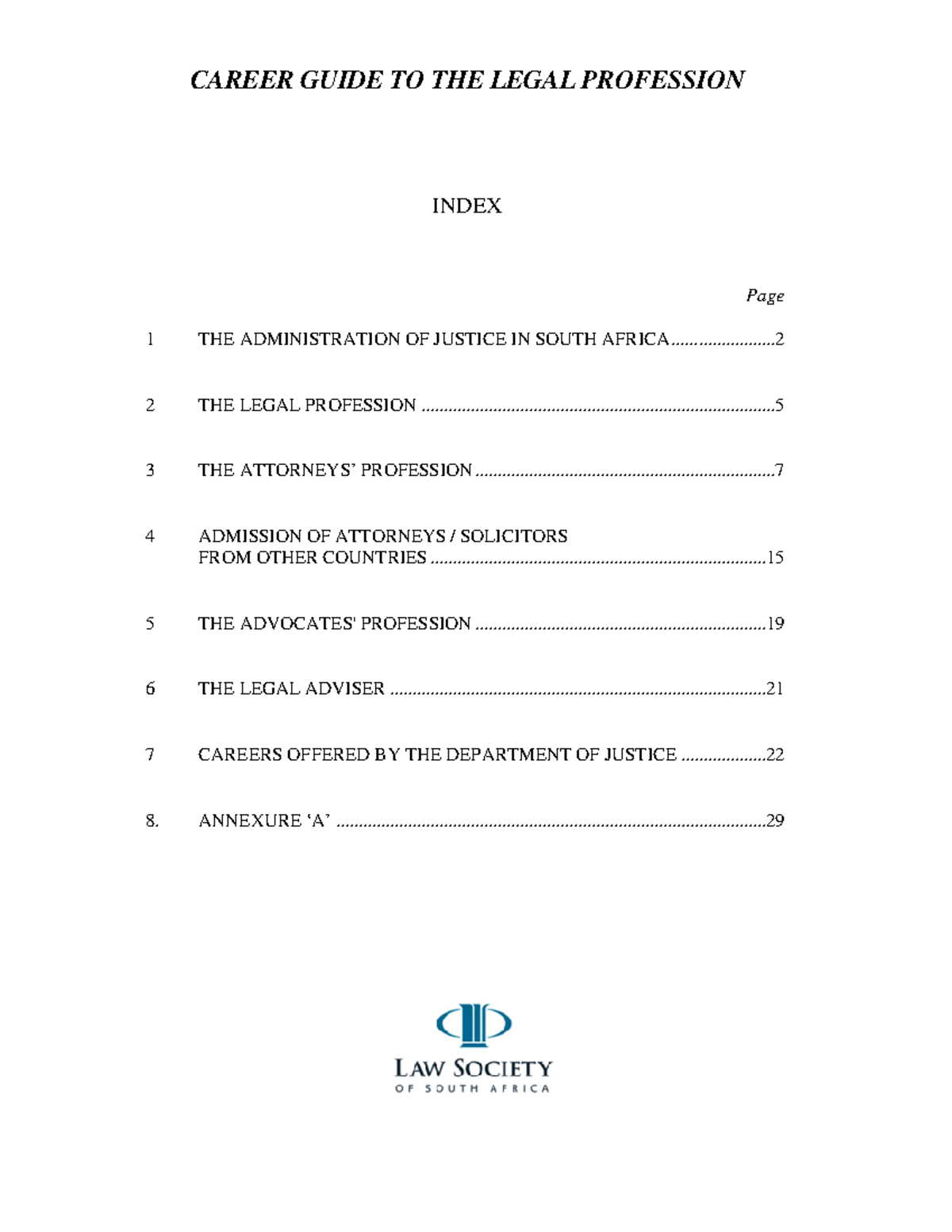 2016-LSSA-Career Guide to the Legal profession - INDEX Page 1 THE ...