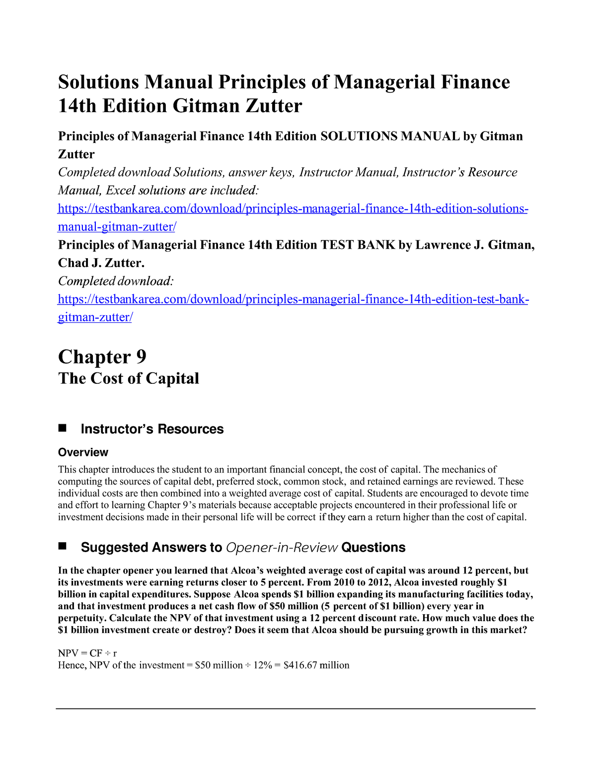Solutions Manual for Principles of Managerial Finance, 14th Ed. - Studocu
