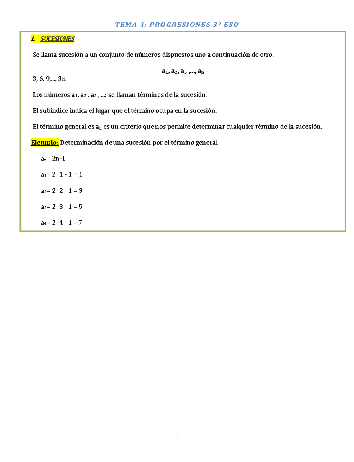 TEMA 04: PROGRESIONES ARITMÉTICAS Y GEOMÉTRICAS 3º ESO - Studocu