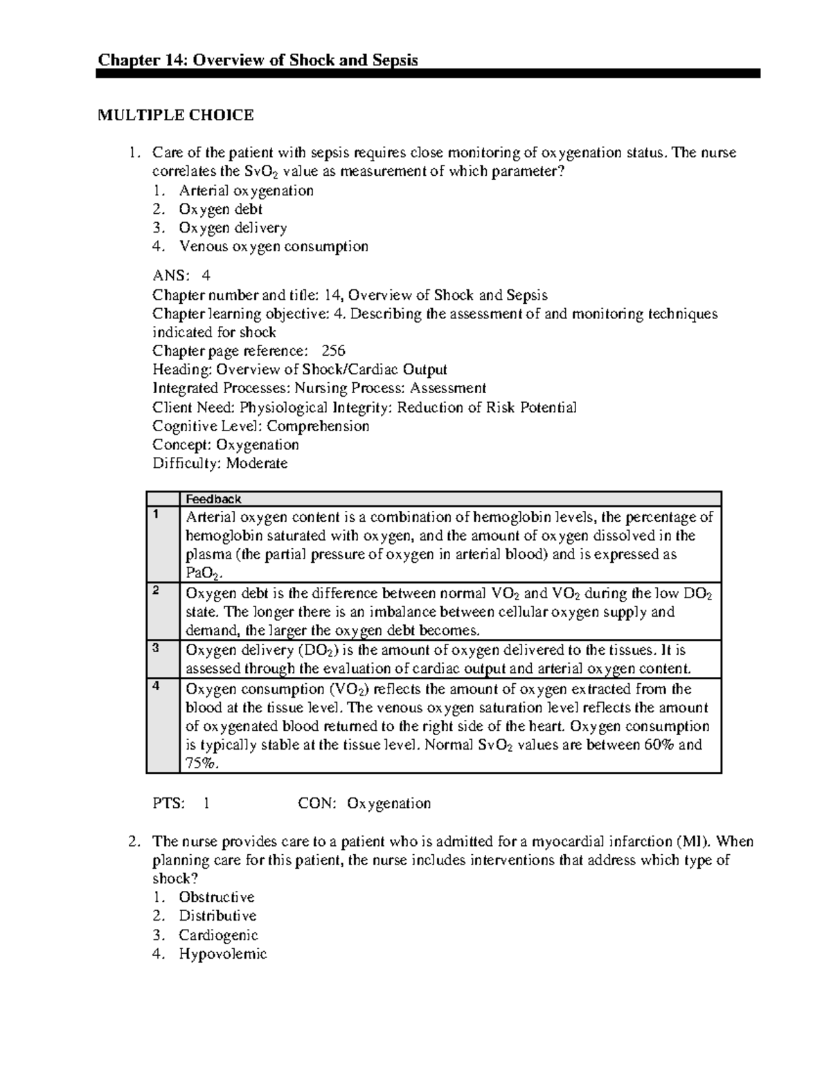 Chapter 14 MCQs: Overview of Shock & Sepsis in Med-Surg Nursing II ...