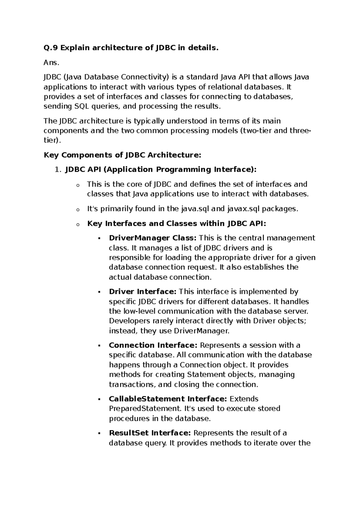Java JDBC Architecture and Servlet Advantages Explained - Studocu