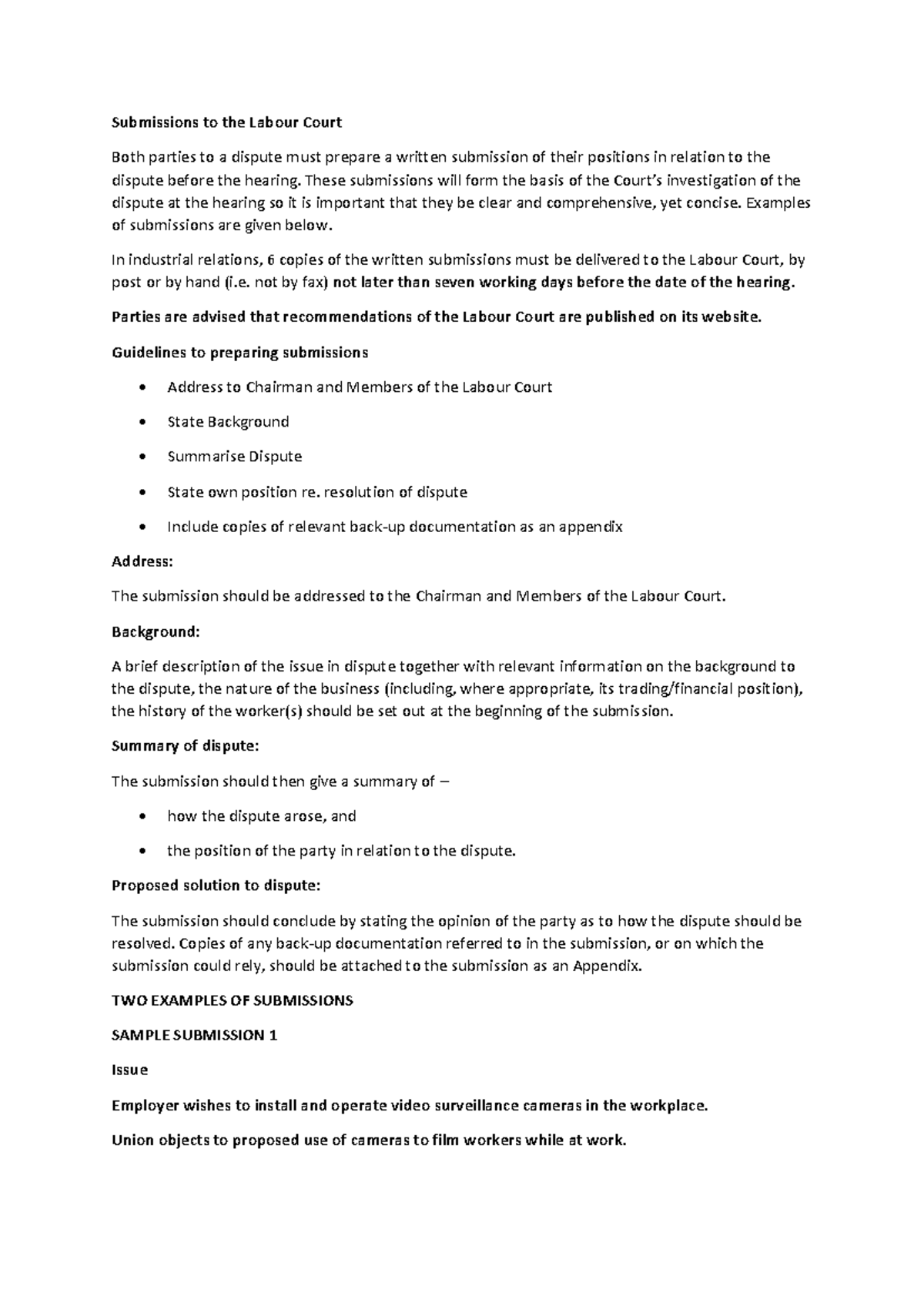Labour Court Submissions: Sample Cases and Guidelines - Studocu