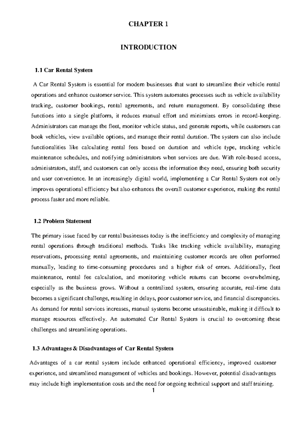 APP Finallllllll - NOTES - CHAPTER 1 INTRODUCTION 1 .1 Car Rental ...