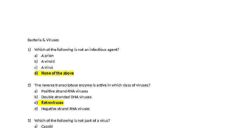 BIO10001 Bacteria and Viruses: MCQ Answers and Explanations - Studocu