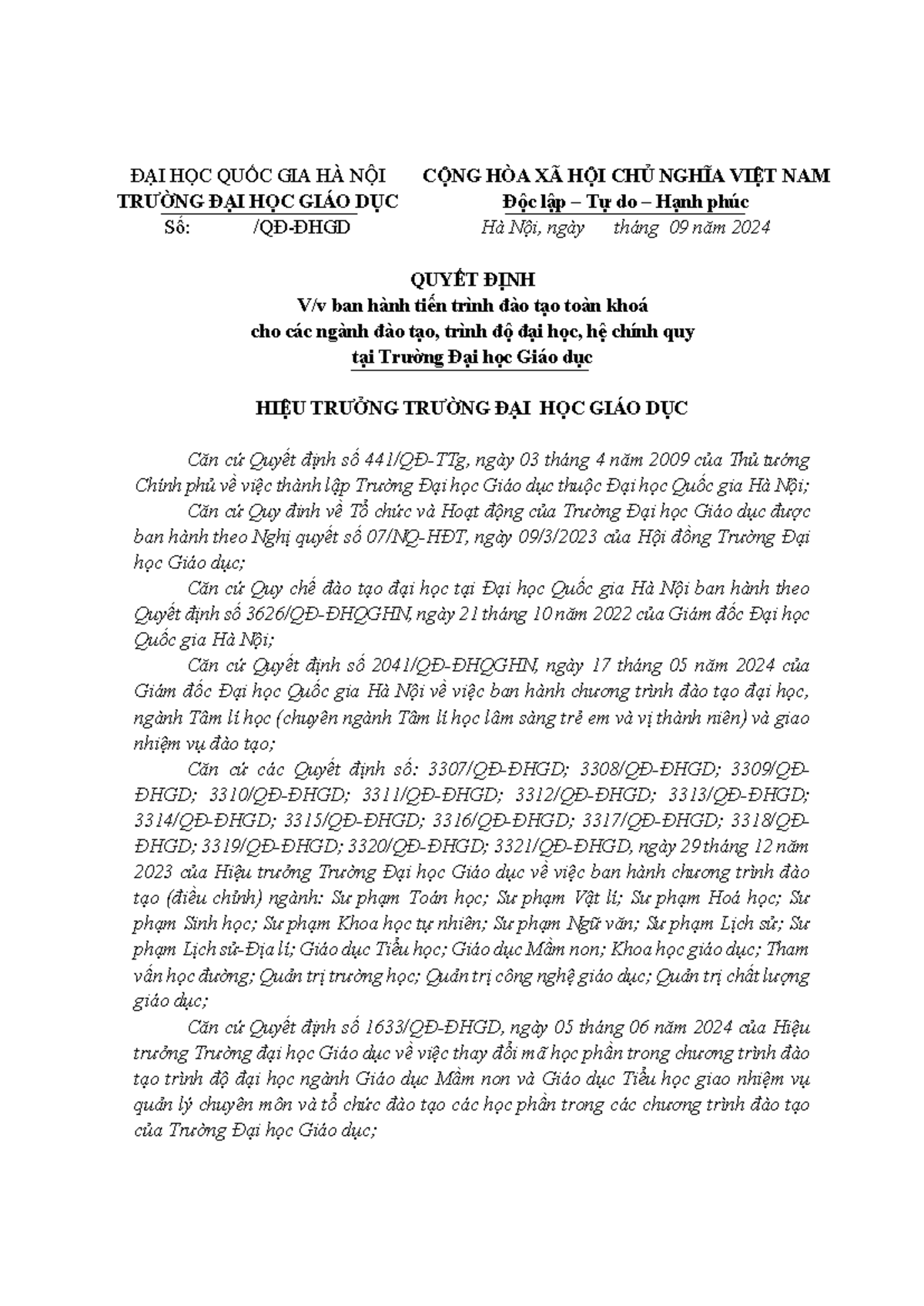 Tiến trình Đào tạo Toàn khóa Đại học Ngành Giáo dục (2024) - Studocu