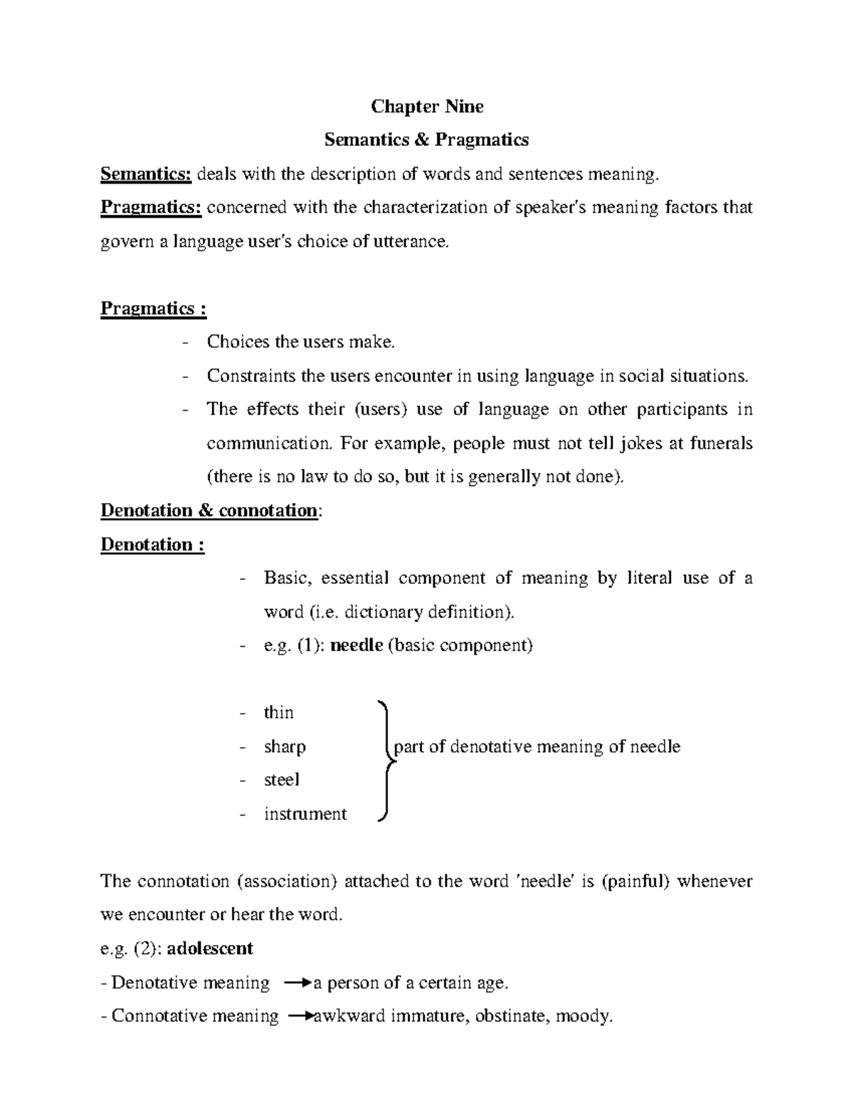 Semantics & Pragmatics - Chapter Nine Semantics & Pragmatics Semantics: deals with the - Studocu