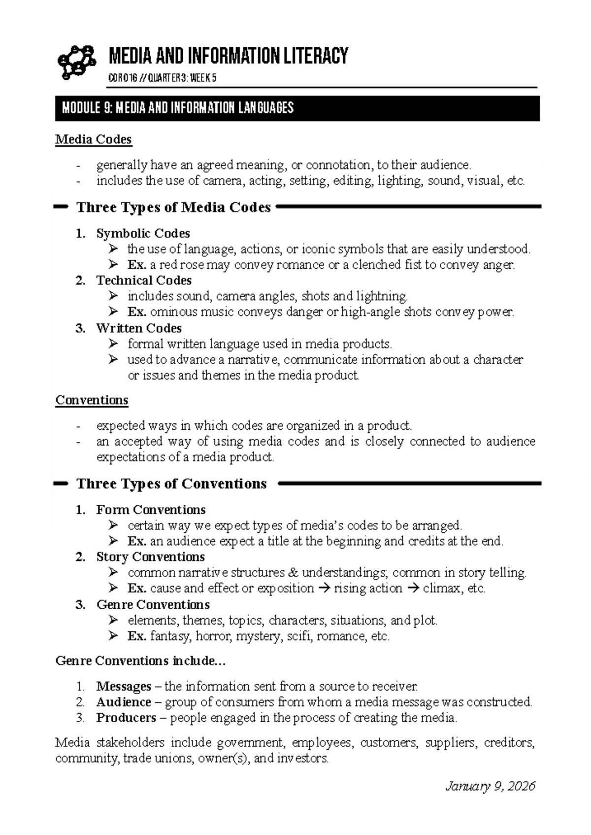 MEDIA AND INFORMATION LITERACY COR 016 WEEK 5: MODULE 9 OVERVIEW - Studocu