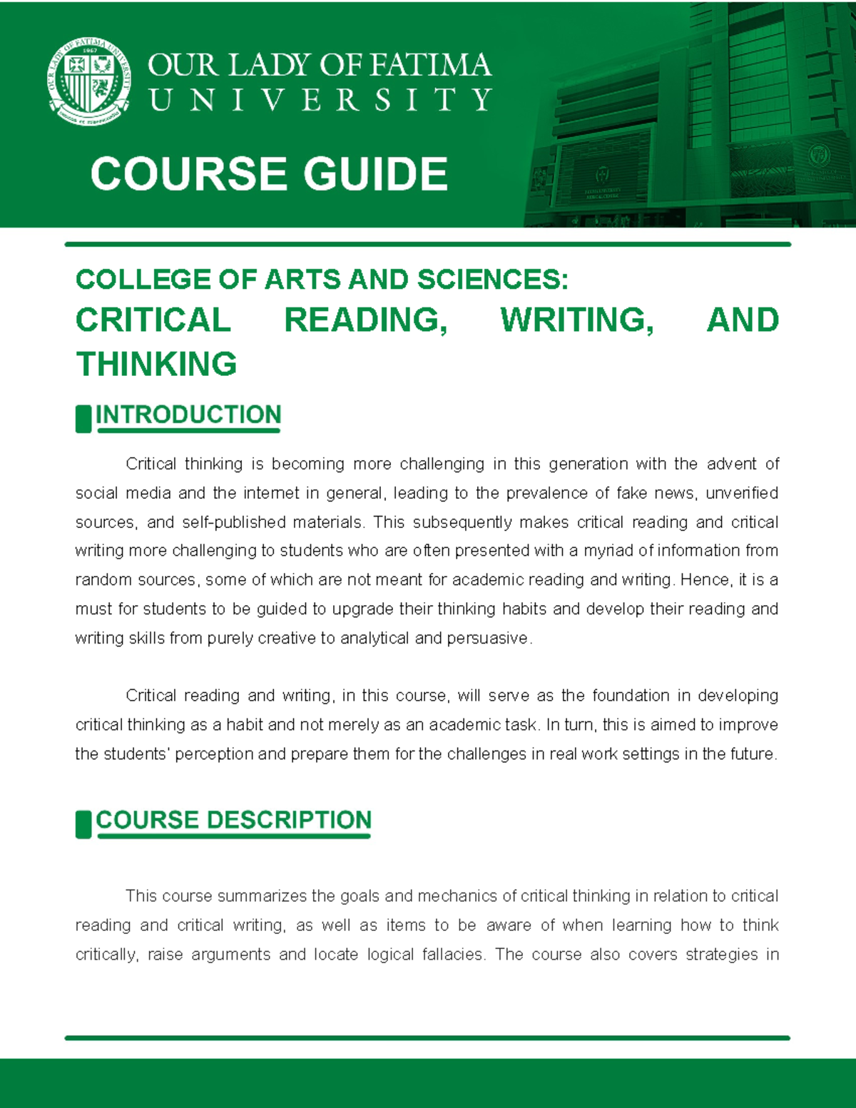 Course Guide - CRW 101: Critical Reading, Writing, and Thinking Skills ...