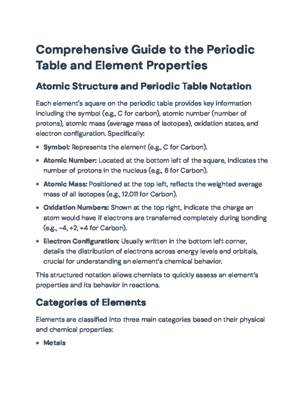 Comprehensive Guide to Periodic Table & Element Properties (CHEM 101 ...
