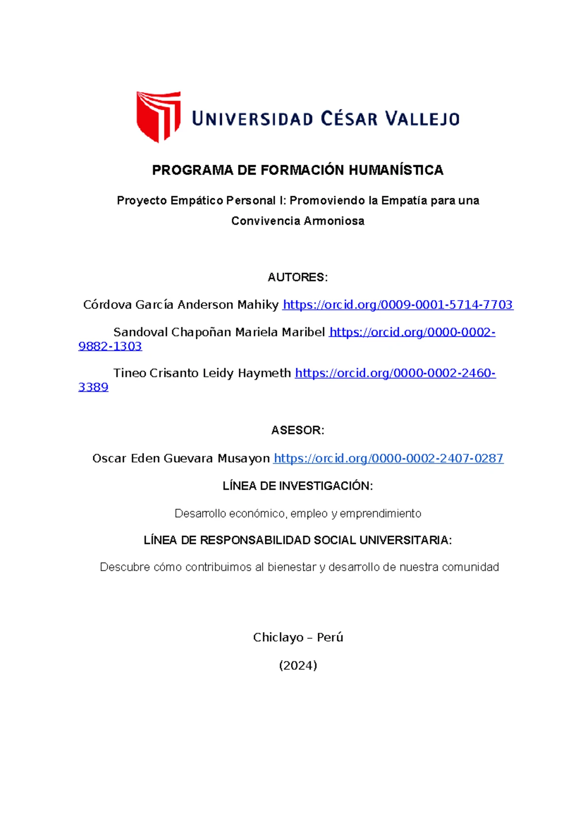 Proyecto Empático Personal I - Tutoria IV - Facultad de Arquitectura - Studocu