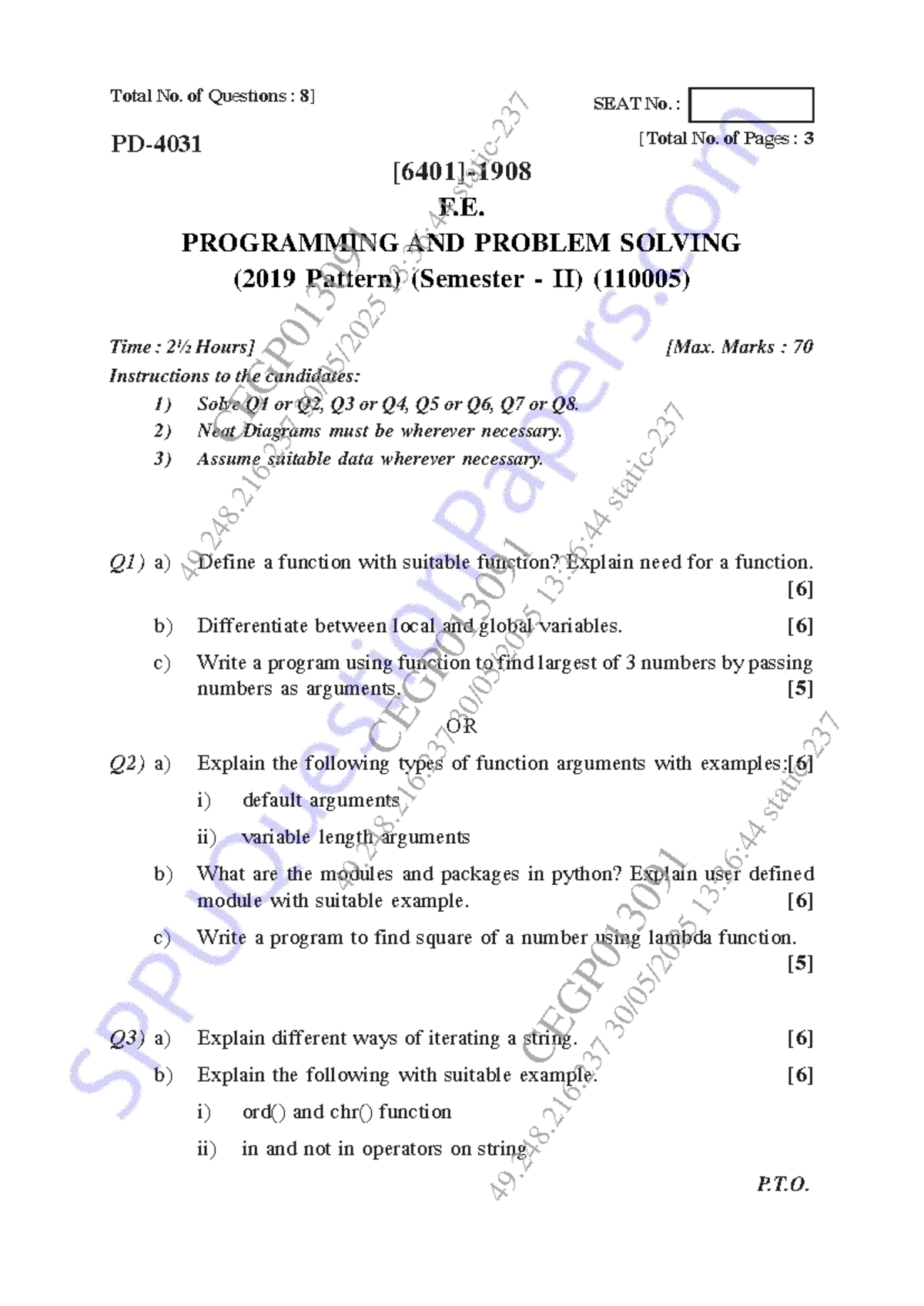 C 8.2 Programming and Problem Solving - Semester II (2019 Pattern ...