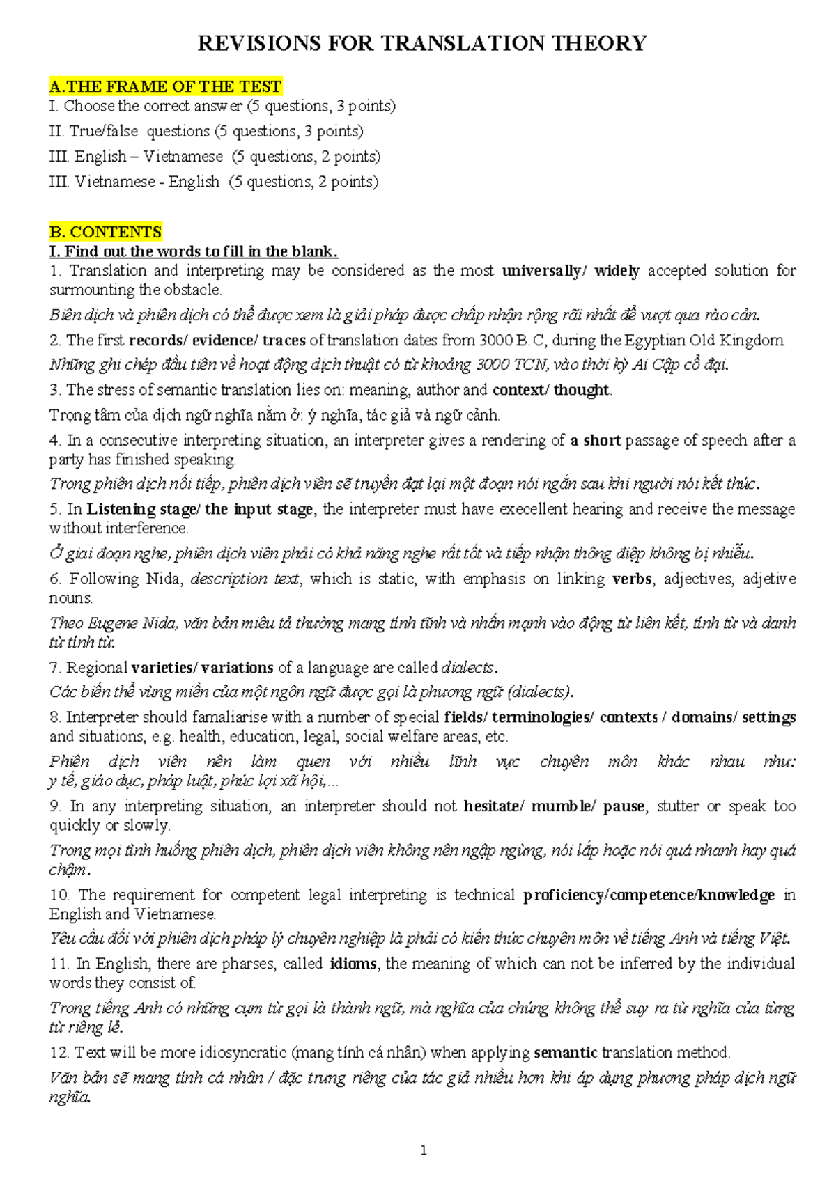 Revisions for Translation Theory: Practice Questions and Answers - Studocu