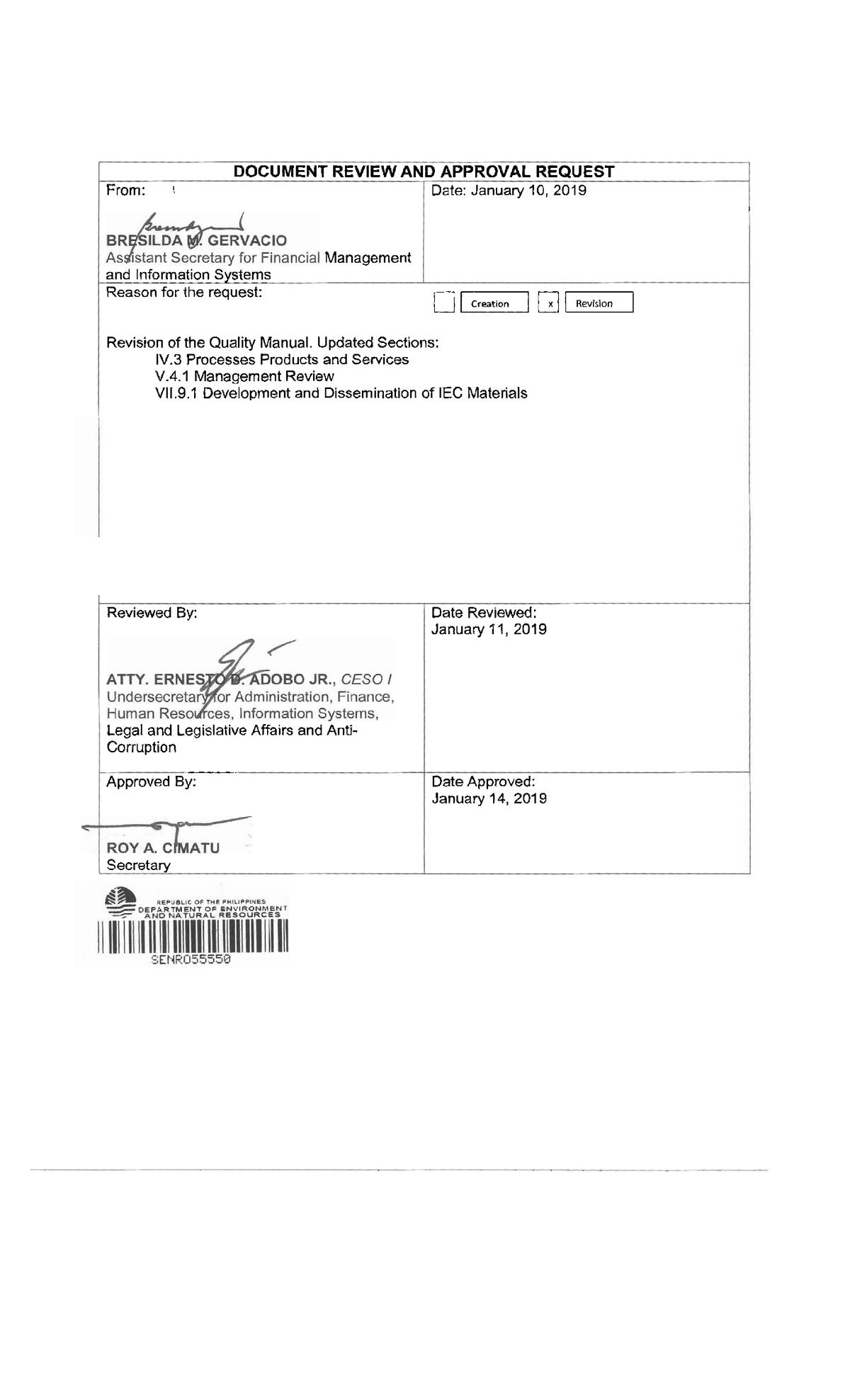 DENR QMS Manual Revision (Rev. 2) - Updates as of Jan 14, 2019 - Studocu