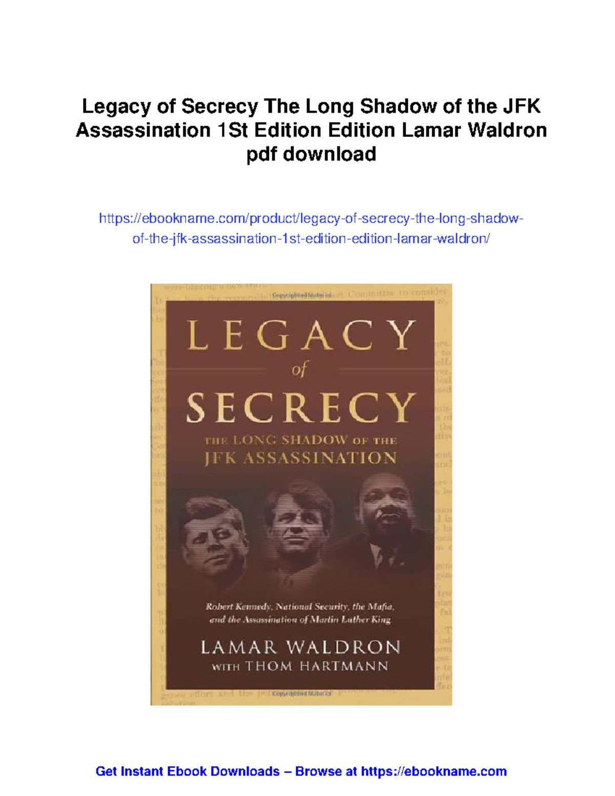 Legacy of Secrecy: The JFK Assassination's Long Shadow (1st Ed.) - Studocu