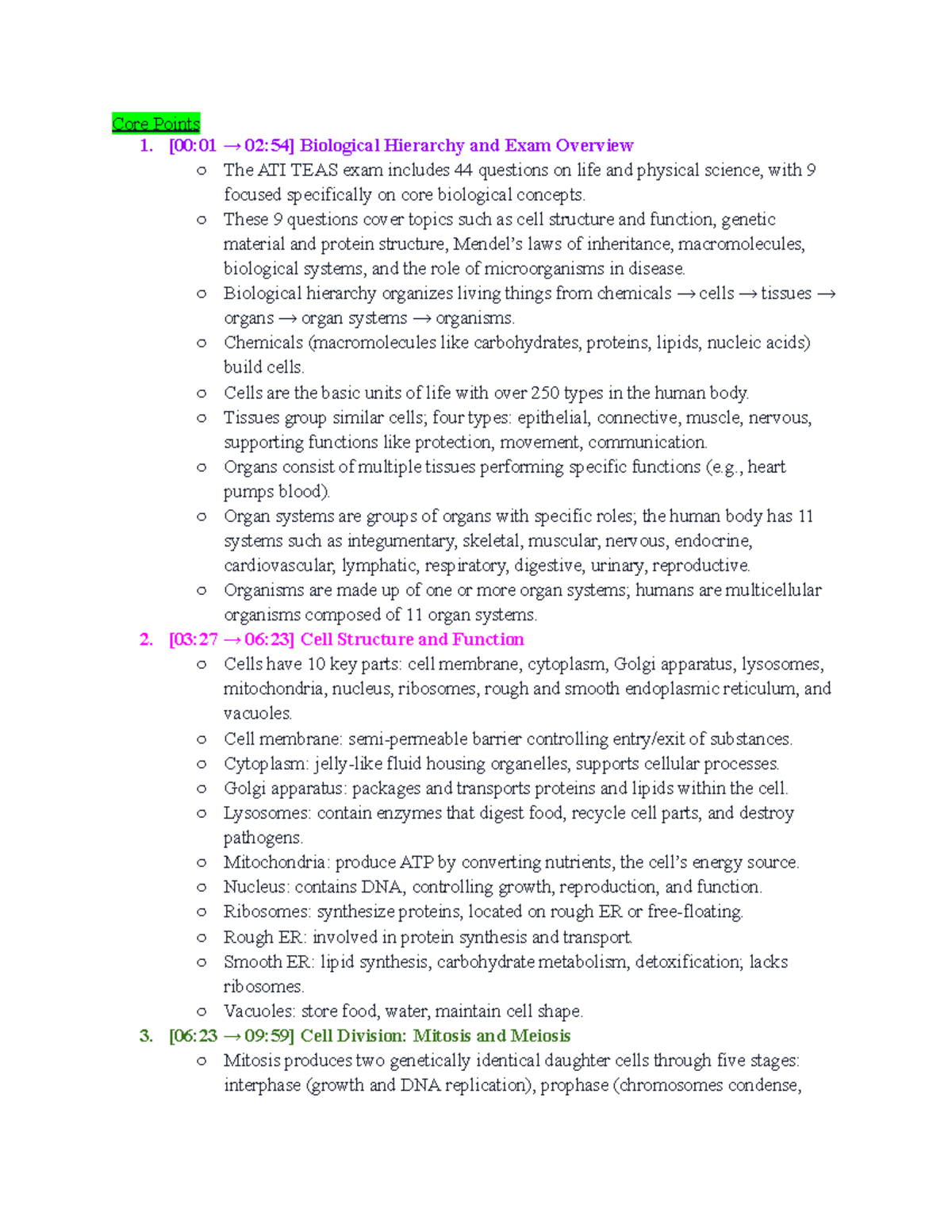 ATI TEAS Science Review: Biological Hierarchy, Genetics & Cell Function ...