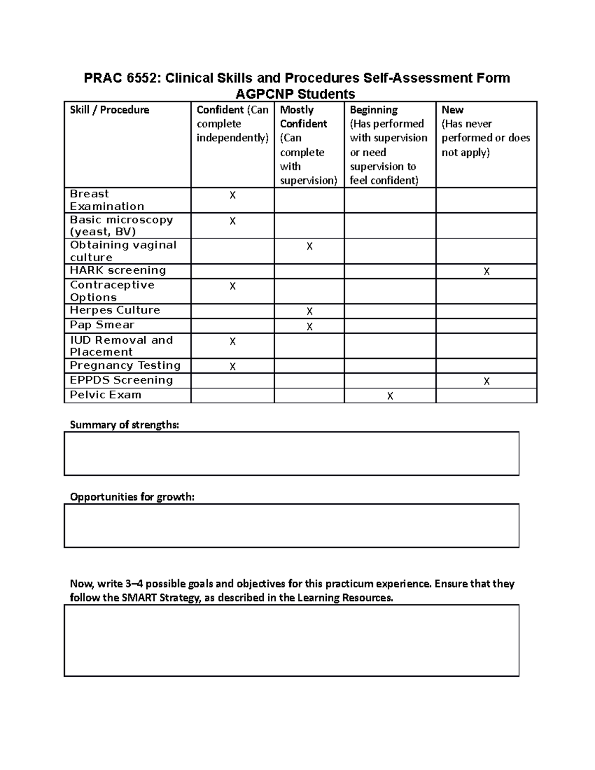 PRAC 6552: Week 1 Clinical Skills Self-Assessment for AGPCNP Students ...