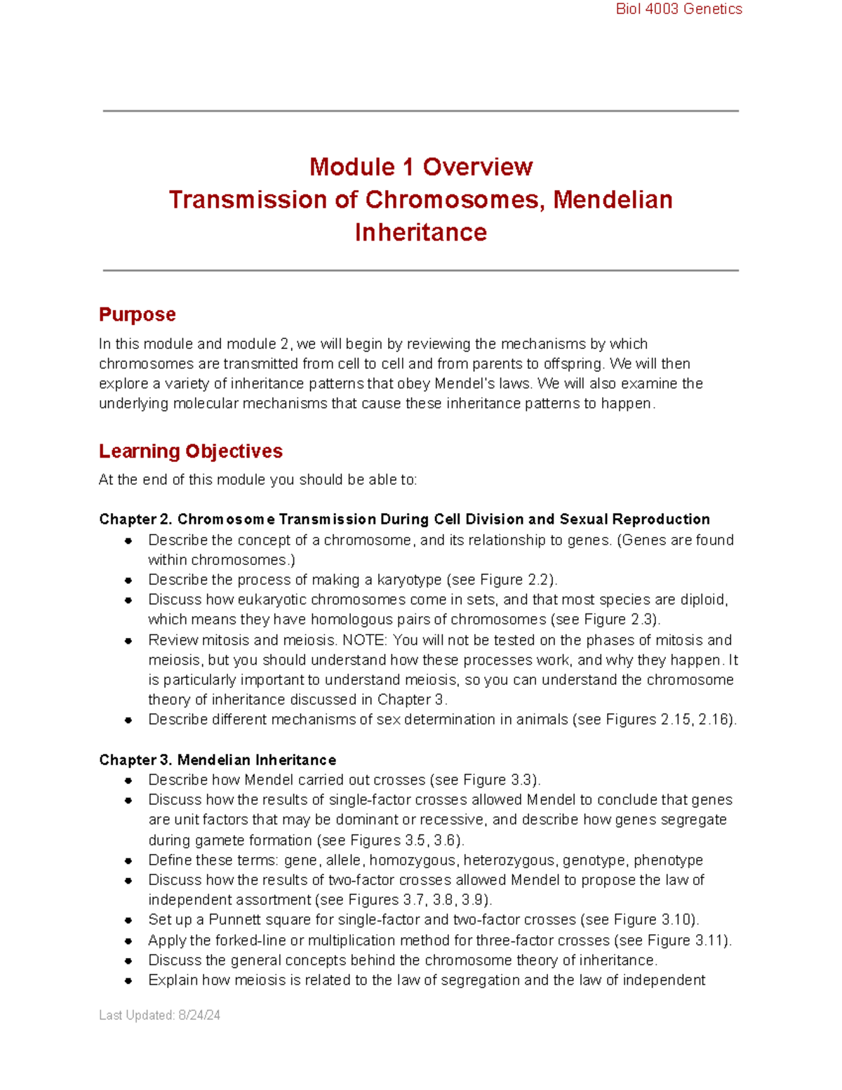 Biol 4003 Module 1: Chromosome Transmission & Mendelian Inheritance ...