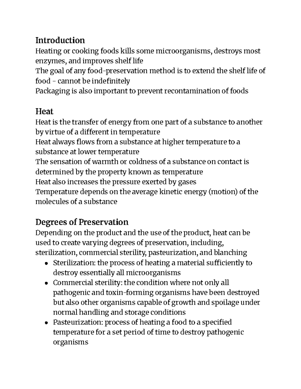 Chapter 9 Notes - Food Science: Heat Preservation Methods - Studocu