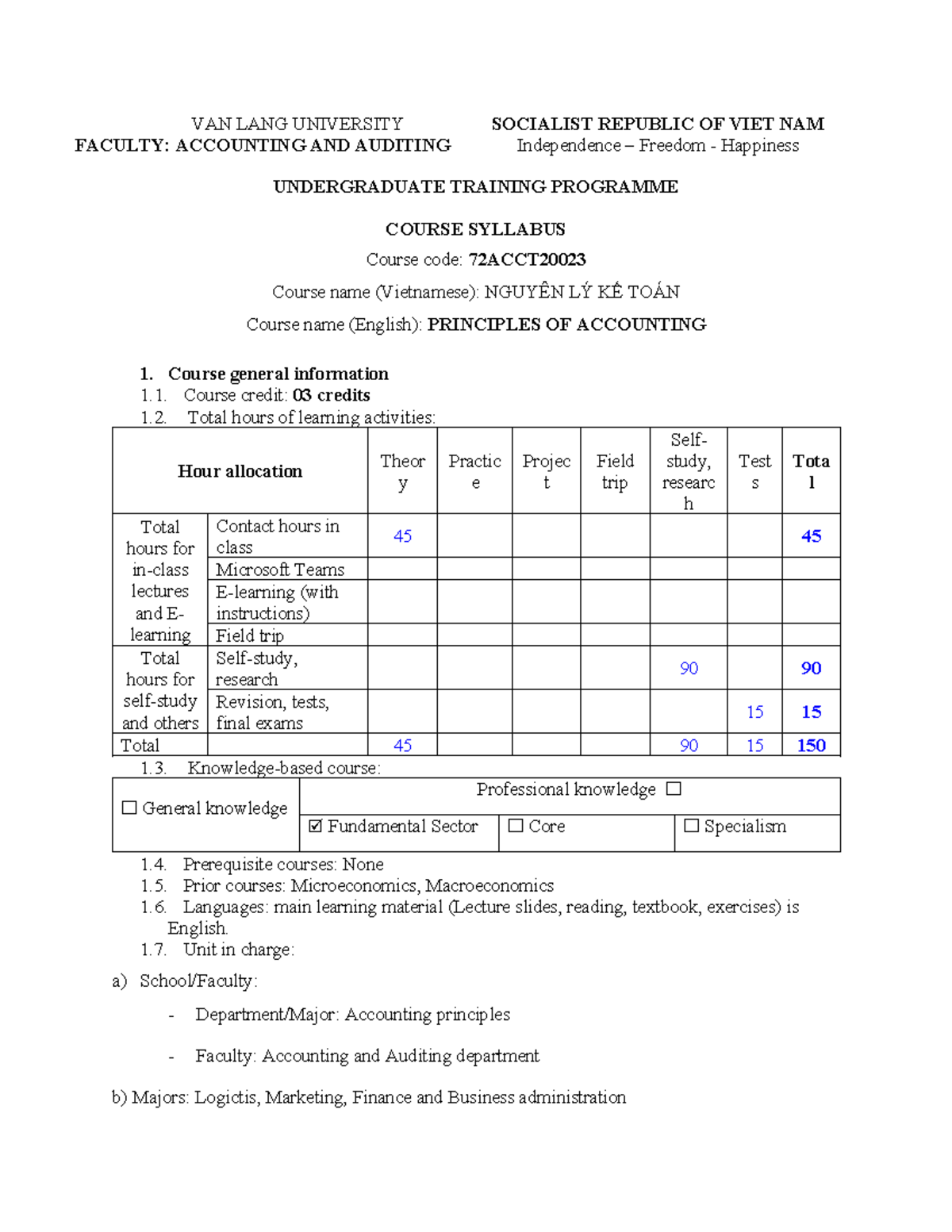 Syllabus for 72ACCT20023: Principles of Accounting Course - Studocu
