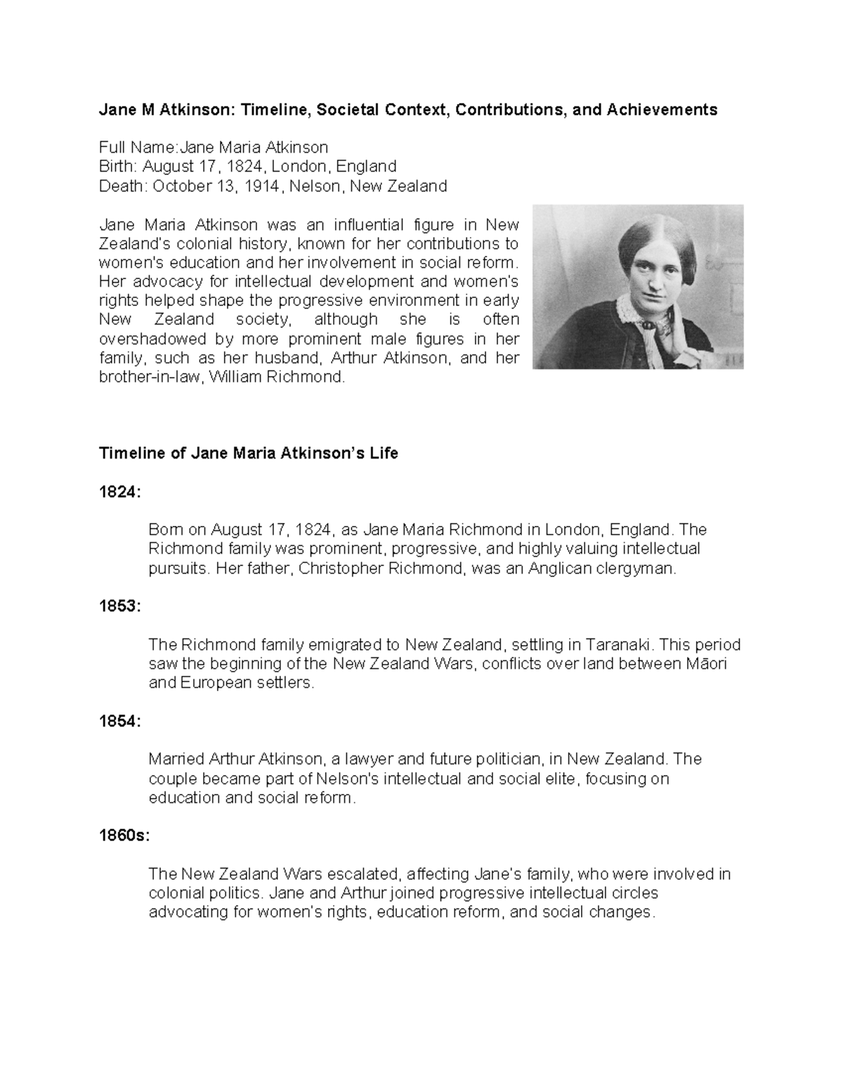 UCSP - Jane Maria Atkinson: Timeline & Contributions to Women's Rights ...