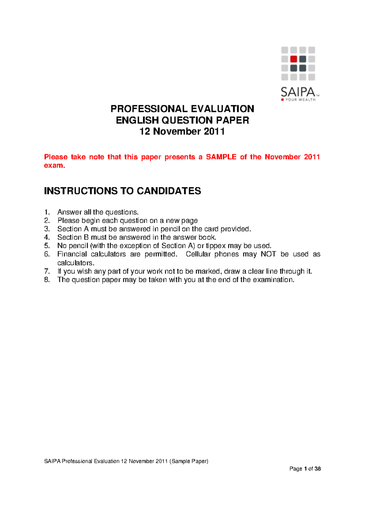 PE-Exam-Sample-Paper-SAIPA-Nov-2011-Professional-Evaluation - Studocu