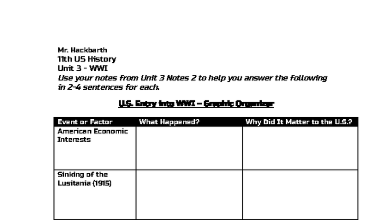 Yoselin Xol-Botzoc - US Entry into WWI Graphic Organizer - 9605918 - Mr ...