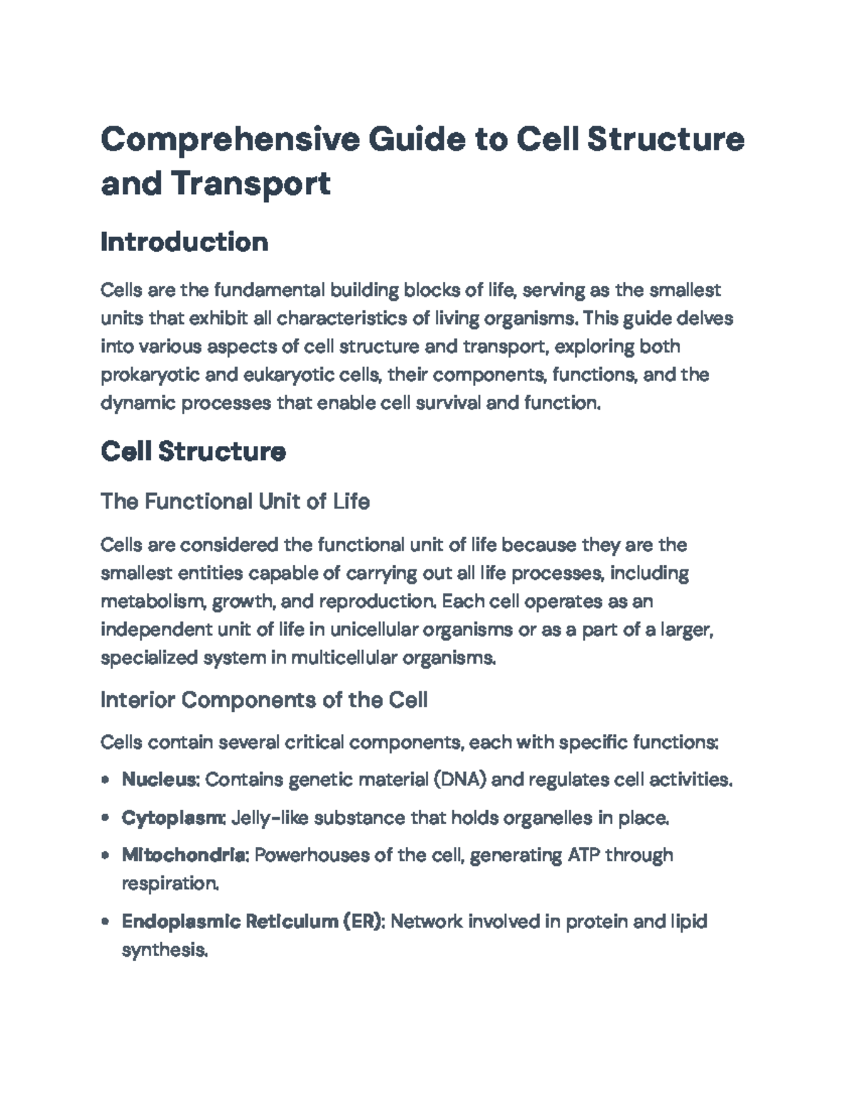 Comprehensive Guide to Cell Structure and Transport Mechanics ...