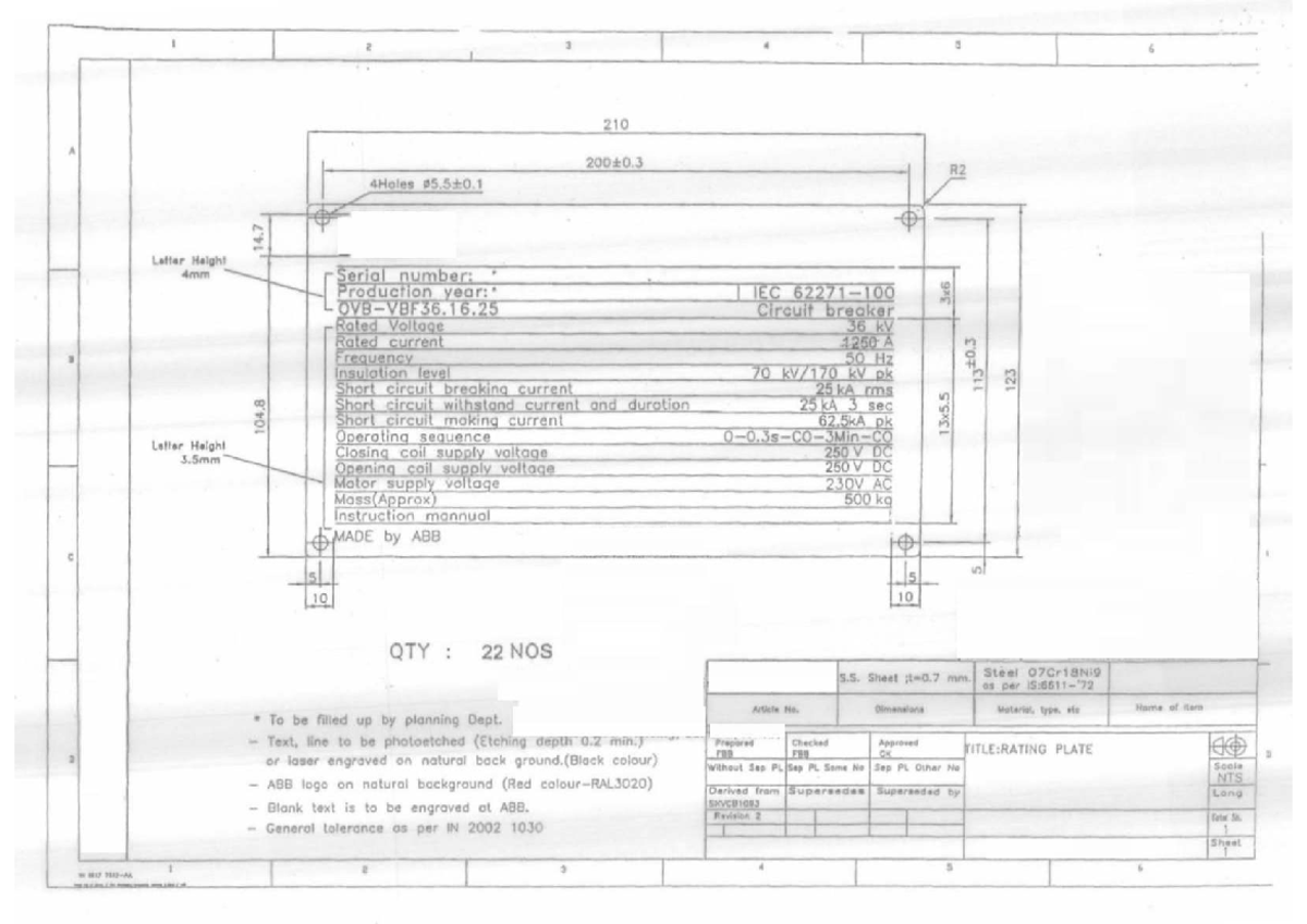 33 kV VCB Name Plate Specifications - ERRTVGTVGTRV - Studocu