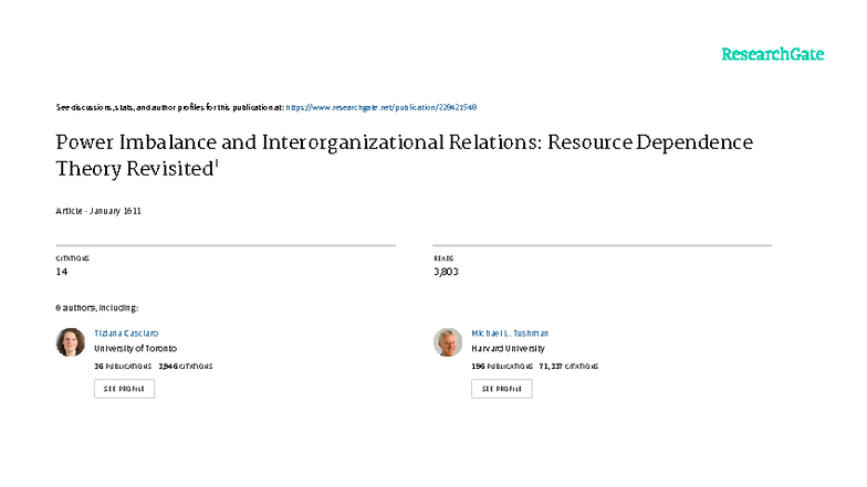 Power Imbalance in Interorganizational Relations: A Resource Dependence ...