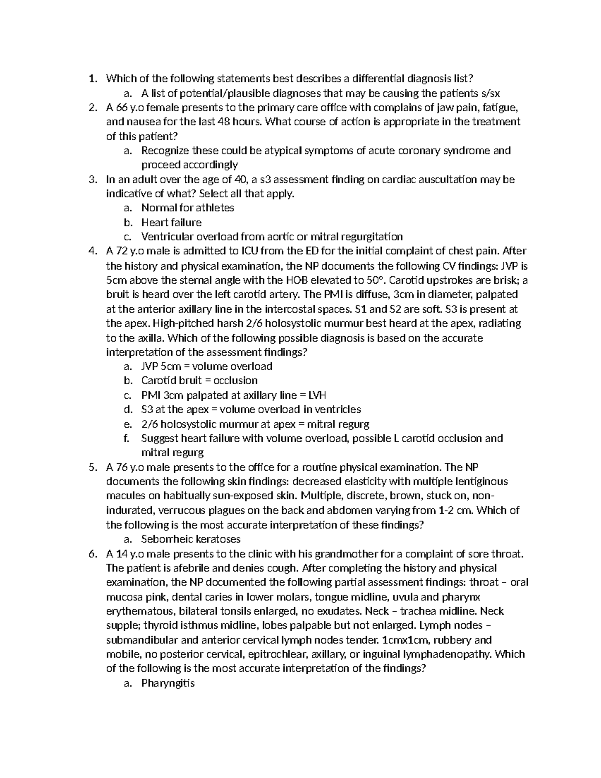 NR509 Midterm Study Guide: Differential Diagnosis & Clinical Assessment - Studocu