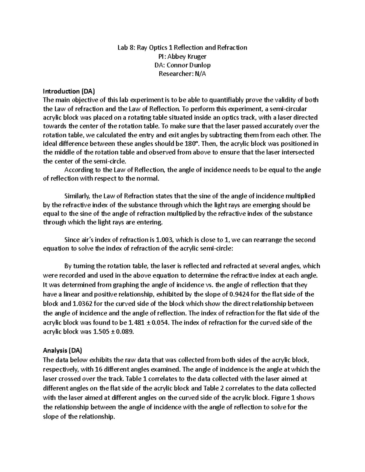 PHY 213 - Lab 8 Report: Exploring Reflection and Refraction Principles - Studocu