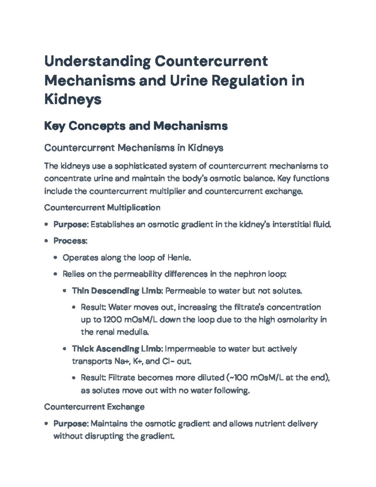BIOL 305 Final Exam: Countercurrent Mechanisms in Kidney Function - Studocu