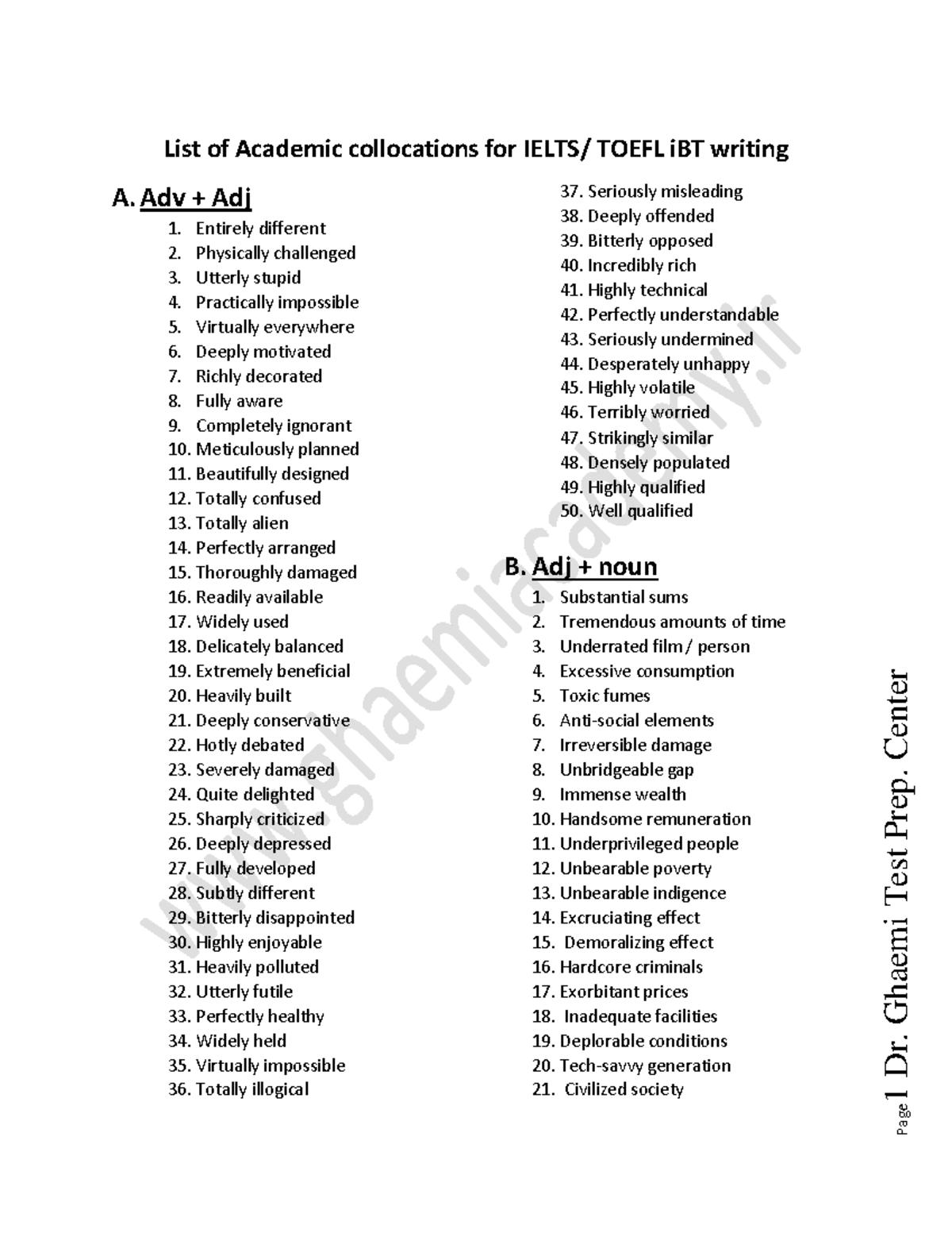List of Academic Collocations for IELTS Writing - Studocu