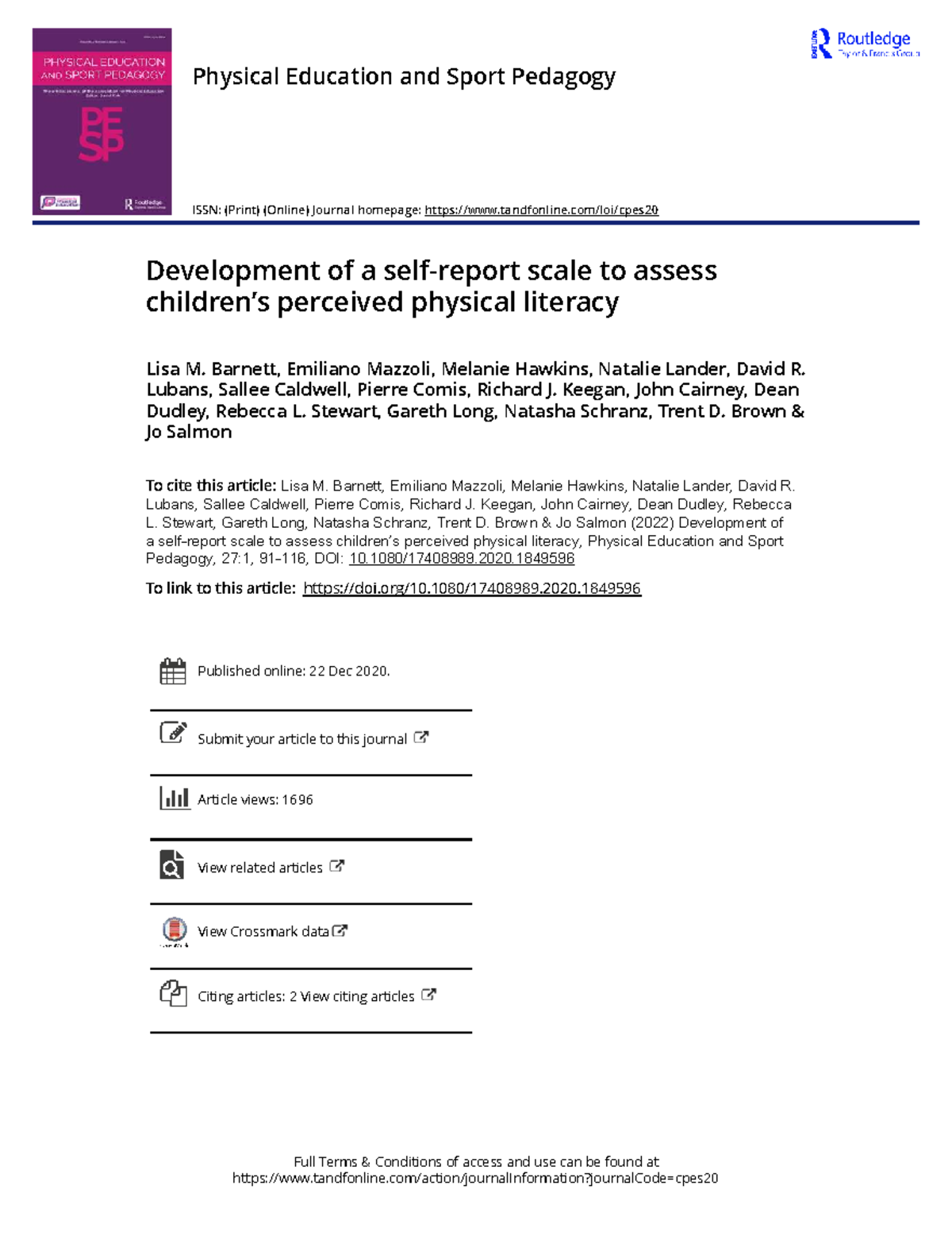 Quiz 1: Development of a Self-Report Scale for Assessing Children's ...