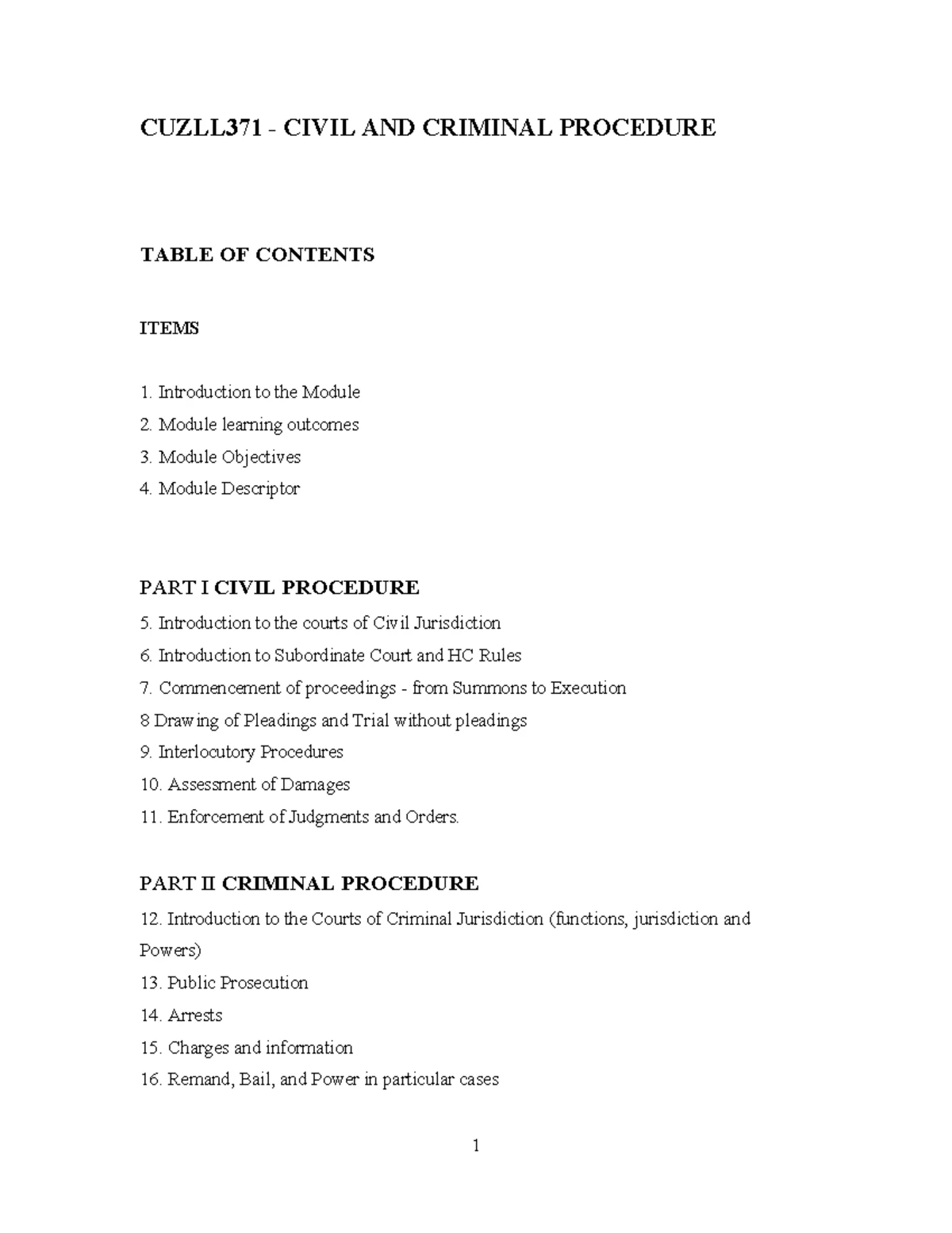 Civil and Criminal Procedure Lecture Plan Aug, 2021 - Civil and ...