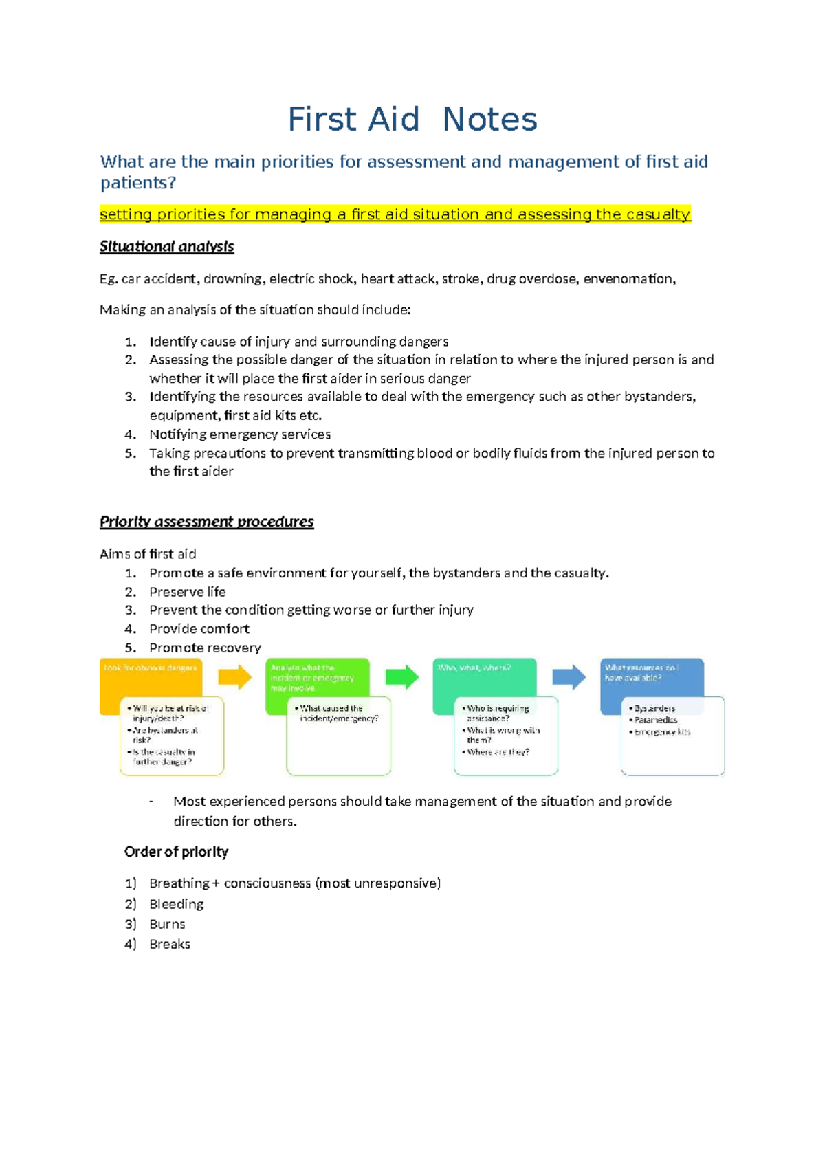 First Aid Notes: Priorities in Patient Assessment & Management - Studocu