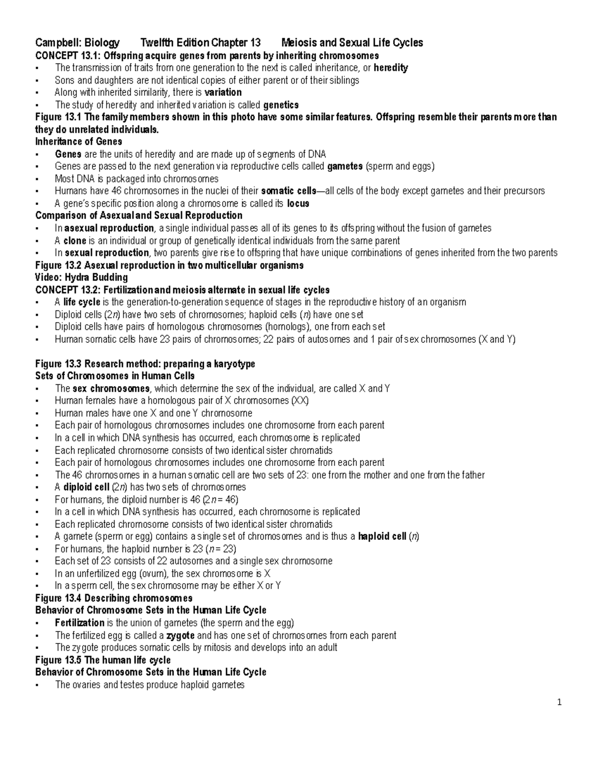 Notes 13 Meiosis and Sexual Life Cycles - Campbell: Biology Twelfth ...