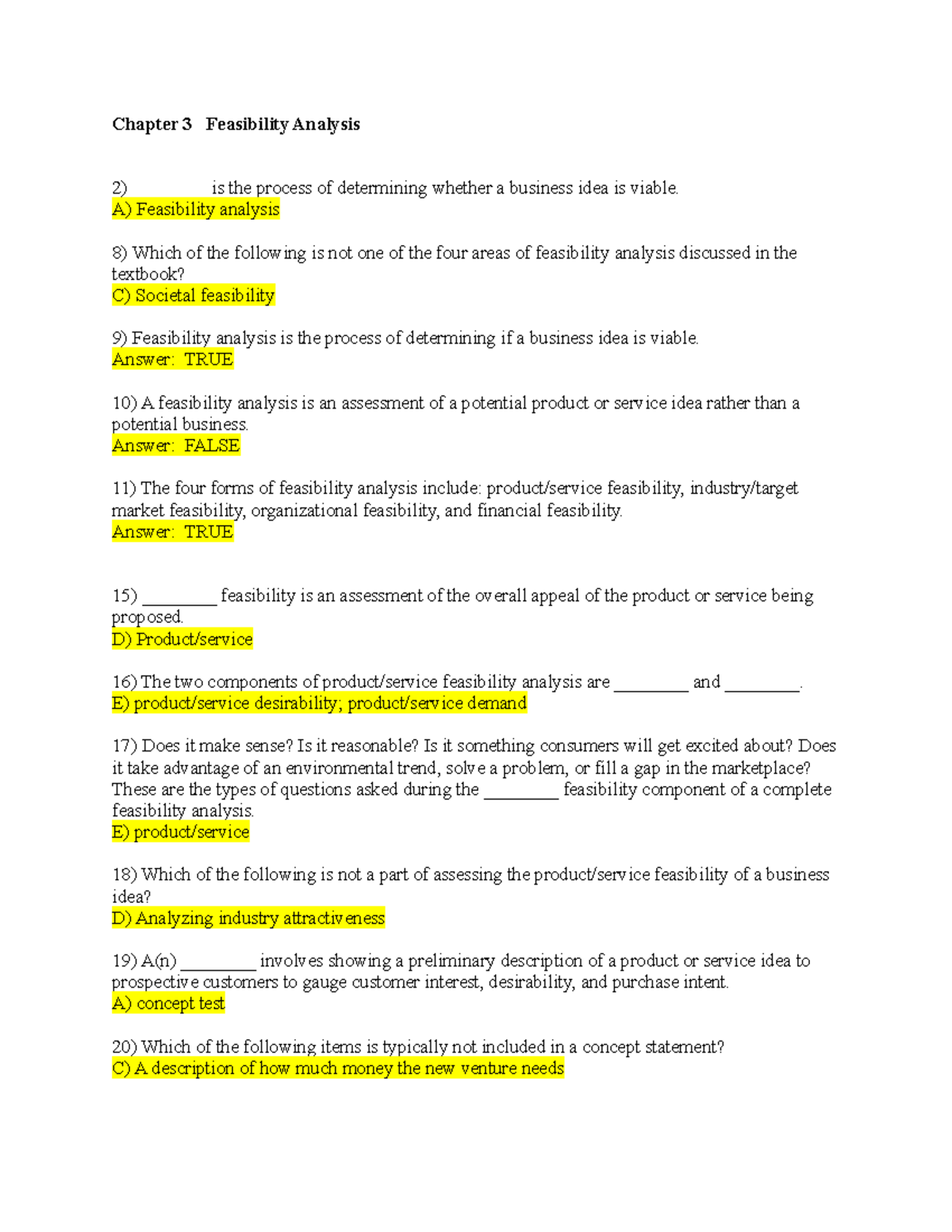 Chapter 3 Feasibility Analysis Test Bank - BJL - Studocu