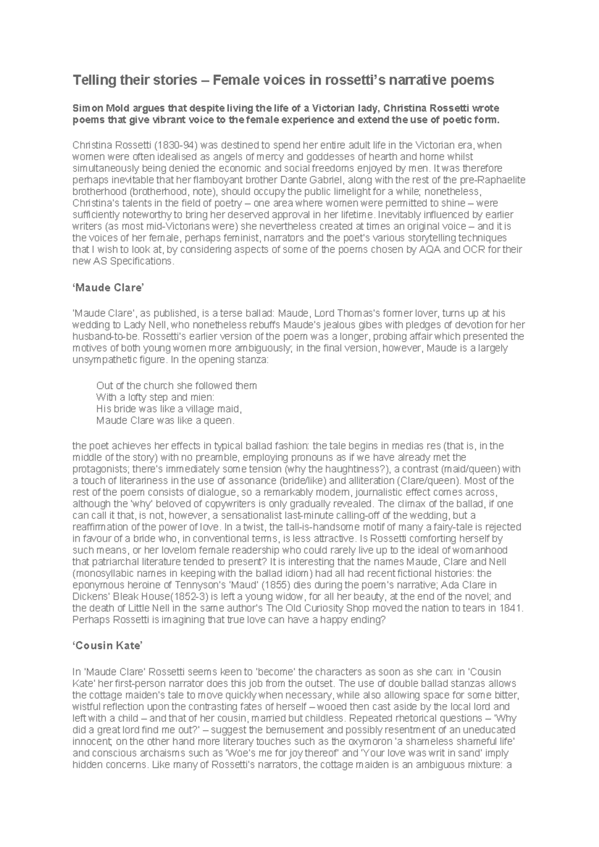 Female Voices in Rossetti’s Poetry: Analyzing Narrative Techniques ...