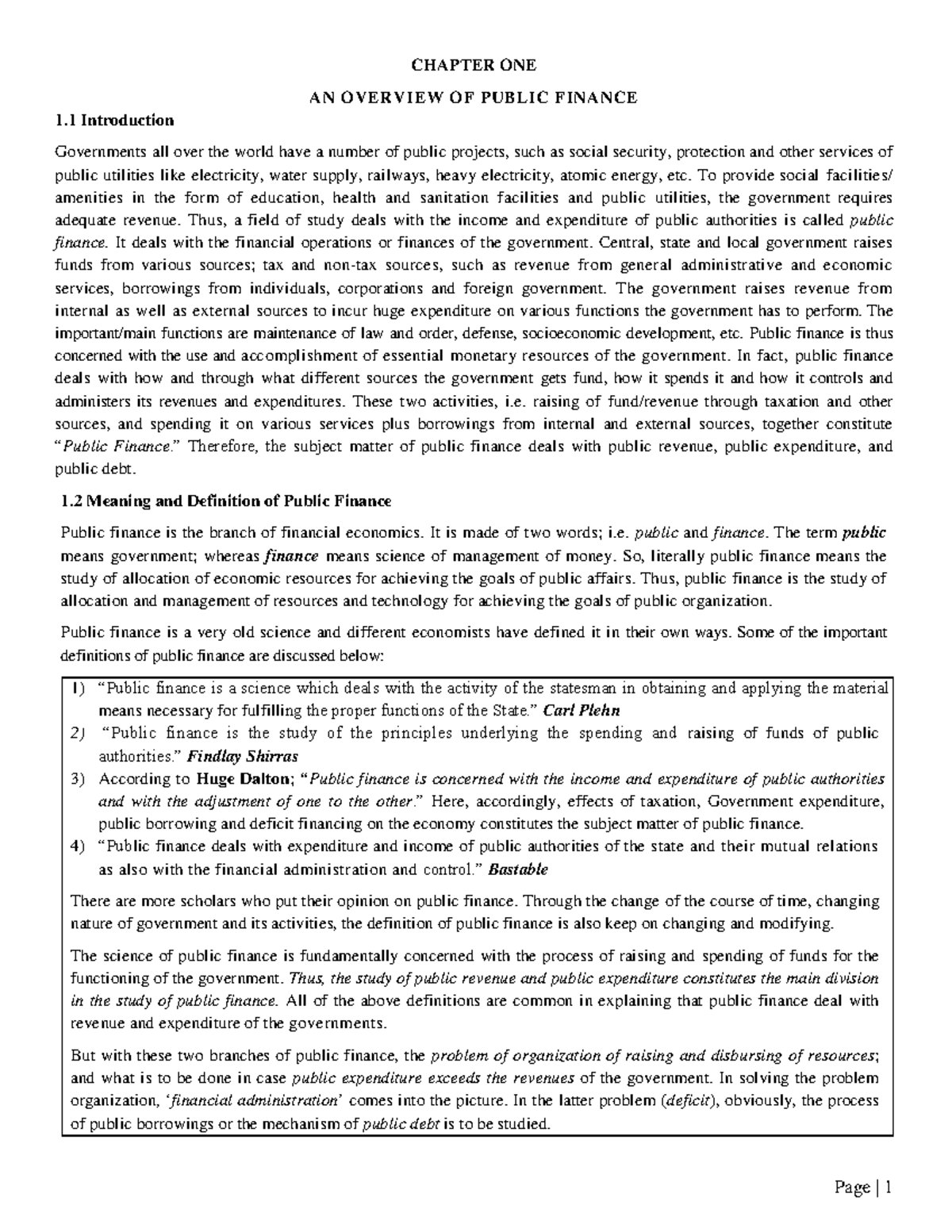 CH1: Overview of Public Finance - Key Concepts and Definitions - Studocu
