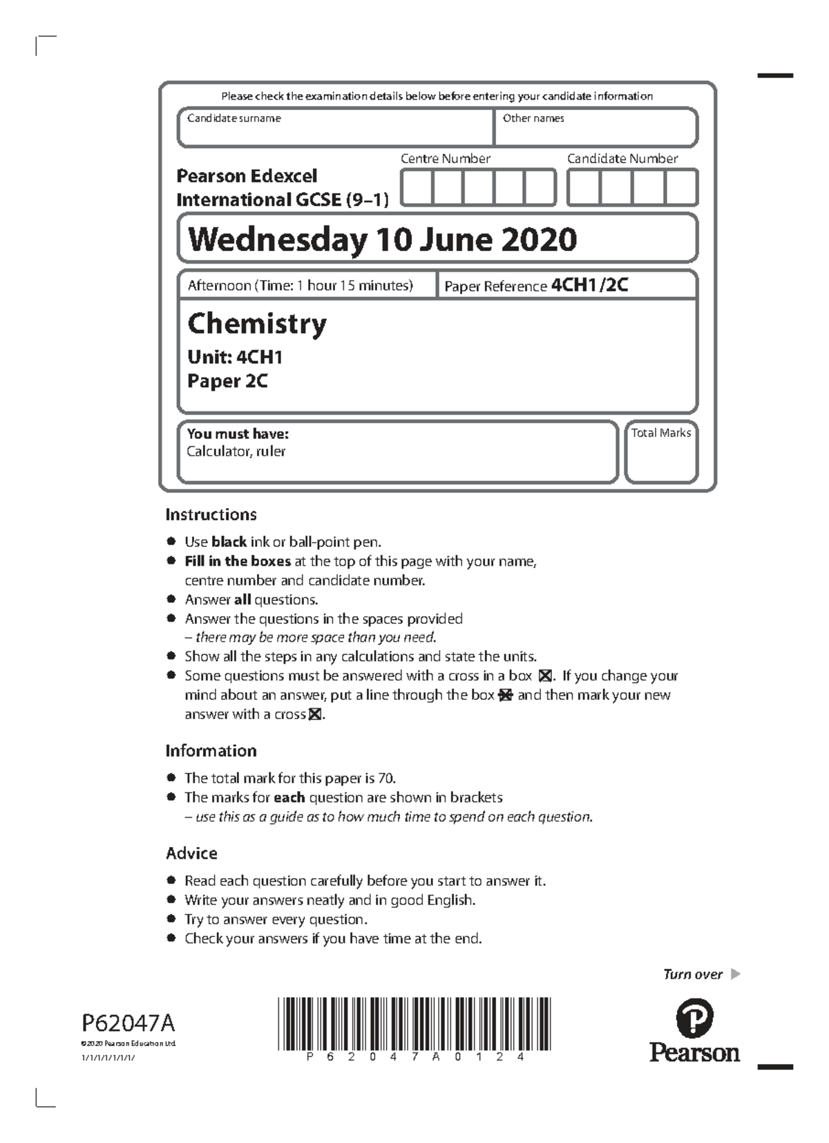 2020 International GCSE Chemistry 4CH1 Paper 2C Exam Details - Studocu