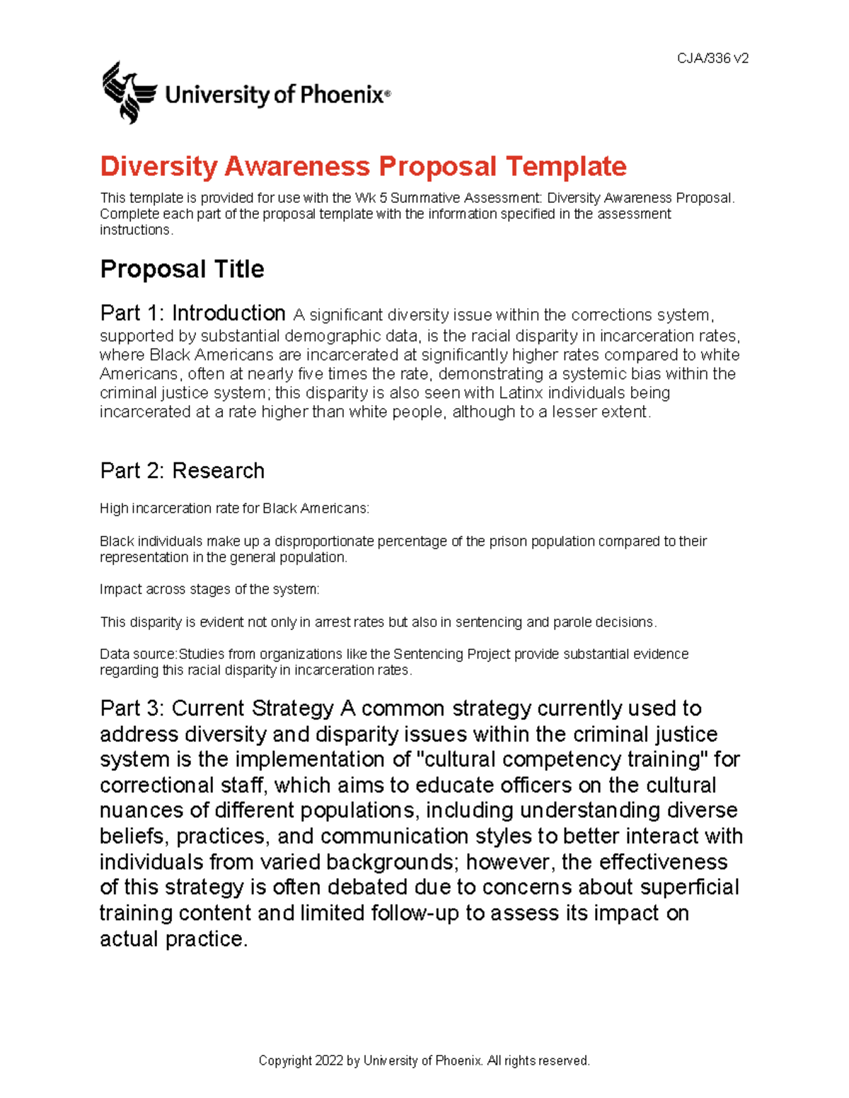 Diversity Awareness Proposal - CJA/336 Week 5 Assessment Template - Studocu