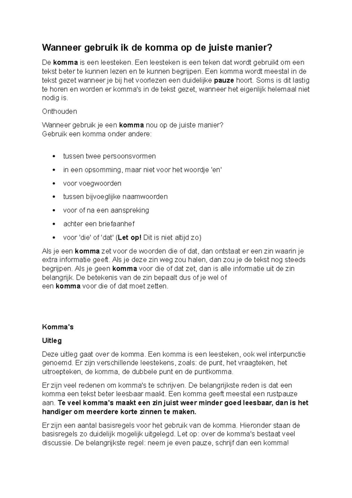 Komma Gebruik en Basisregels - Interpunctie Uitleg - Studeersnel