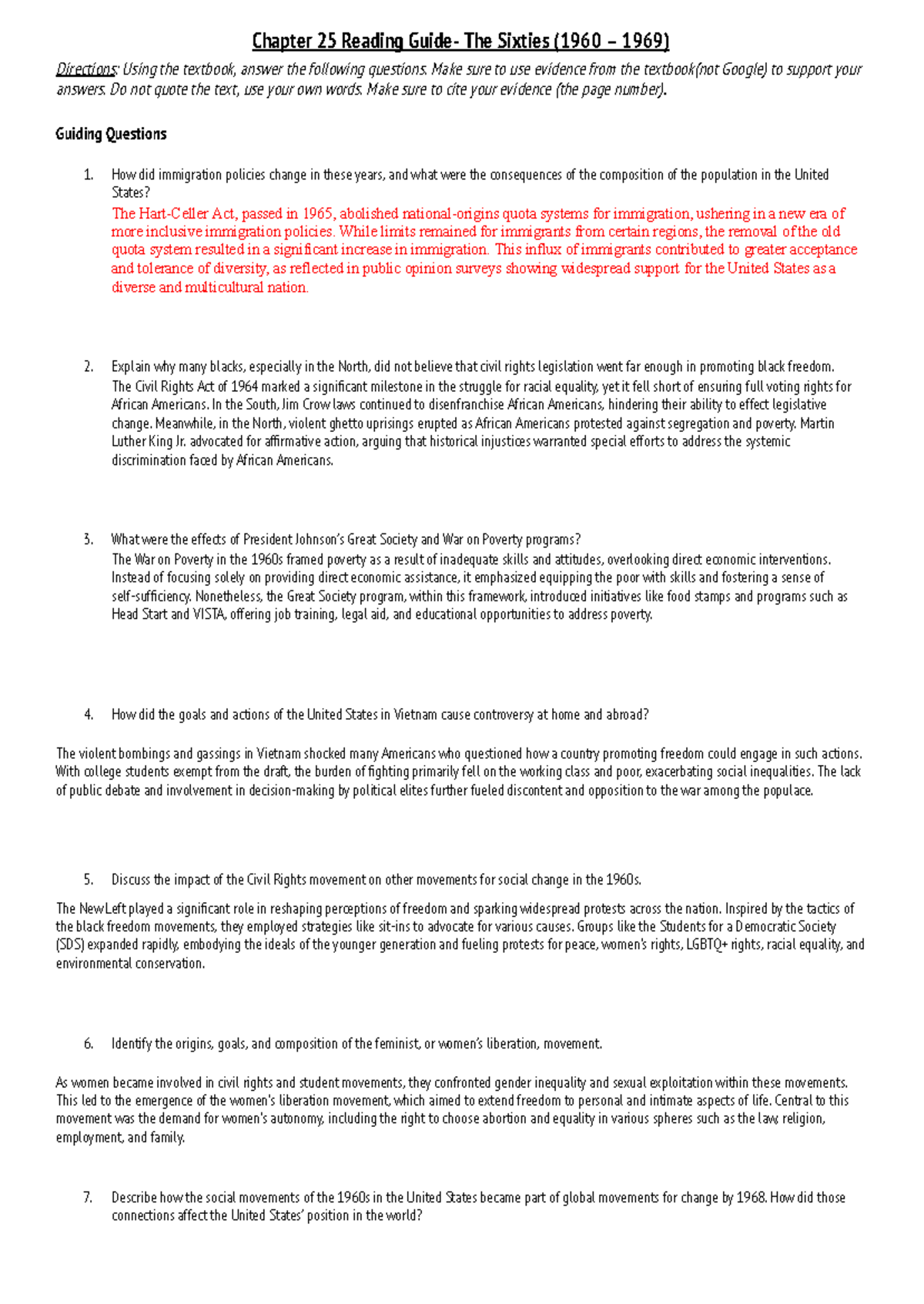 Foner Give Me Liberty Reading Guide: Chapter 25 - The Sixties - Studocu