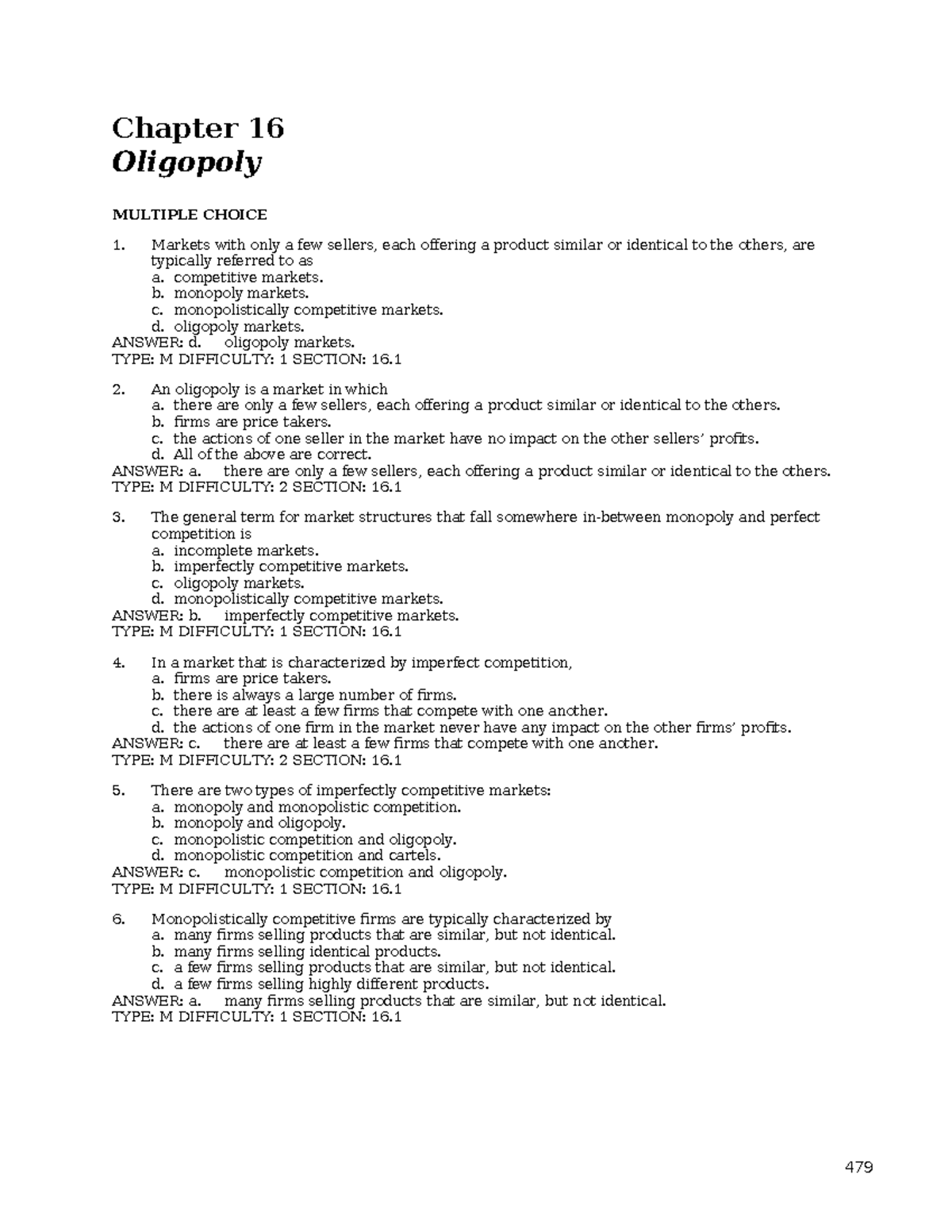 Chapter 16 - Oligopoly Testbank for Microeconomics (Mankiw) - Studocu