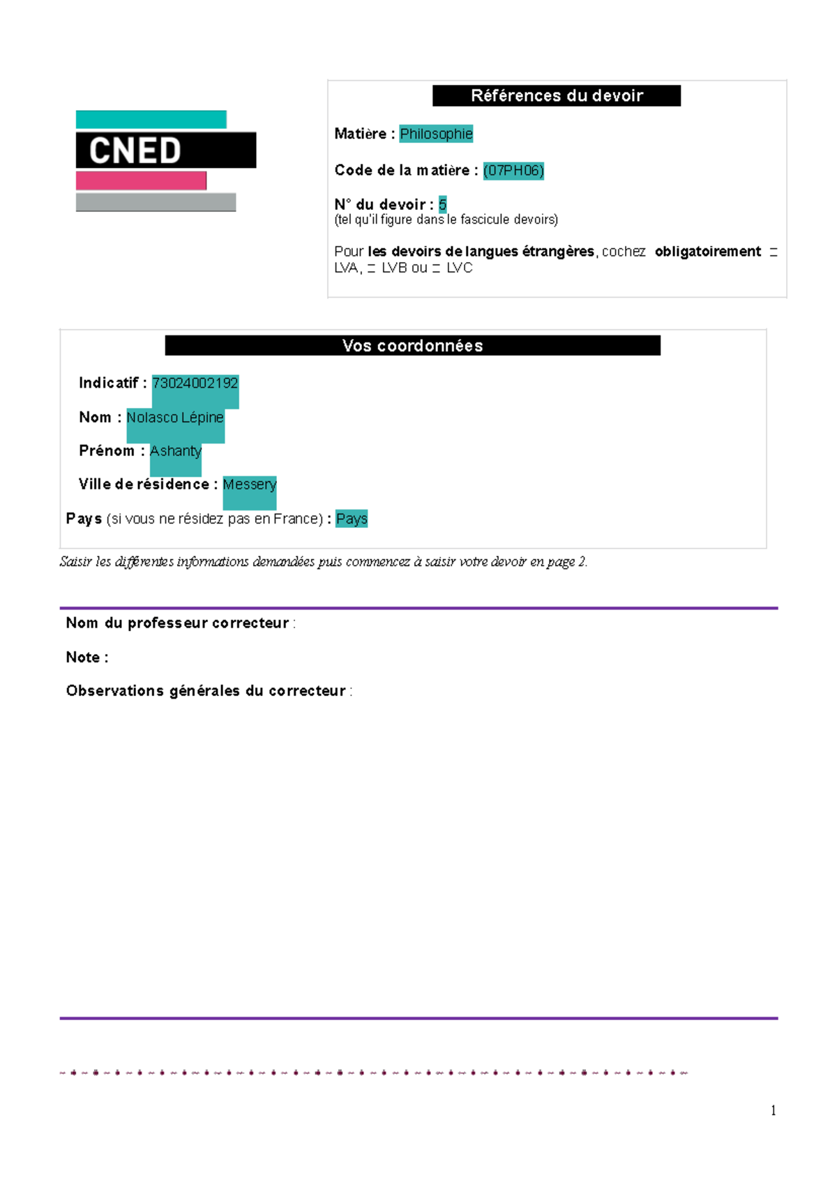Philo 5 - Saisir les différentes informations demandées puis commencez ...