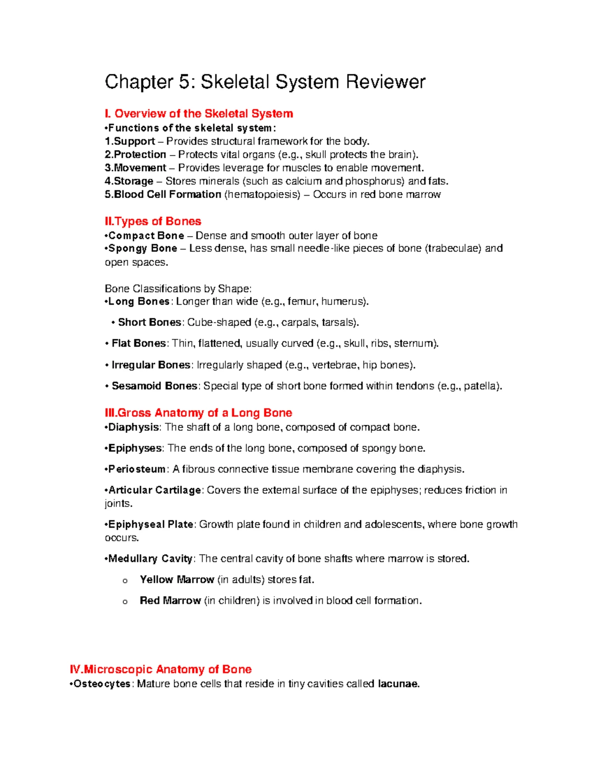 Gross Anatomy of the Skeletal System: A Comprehensive Overview - Studocu