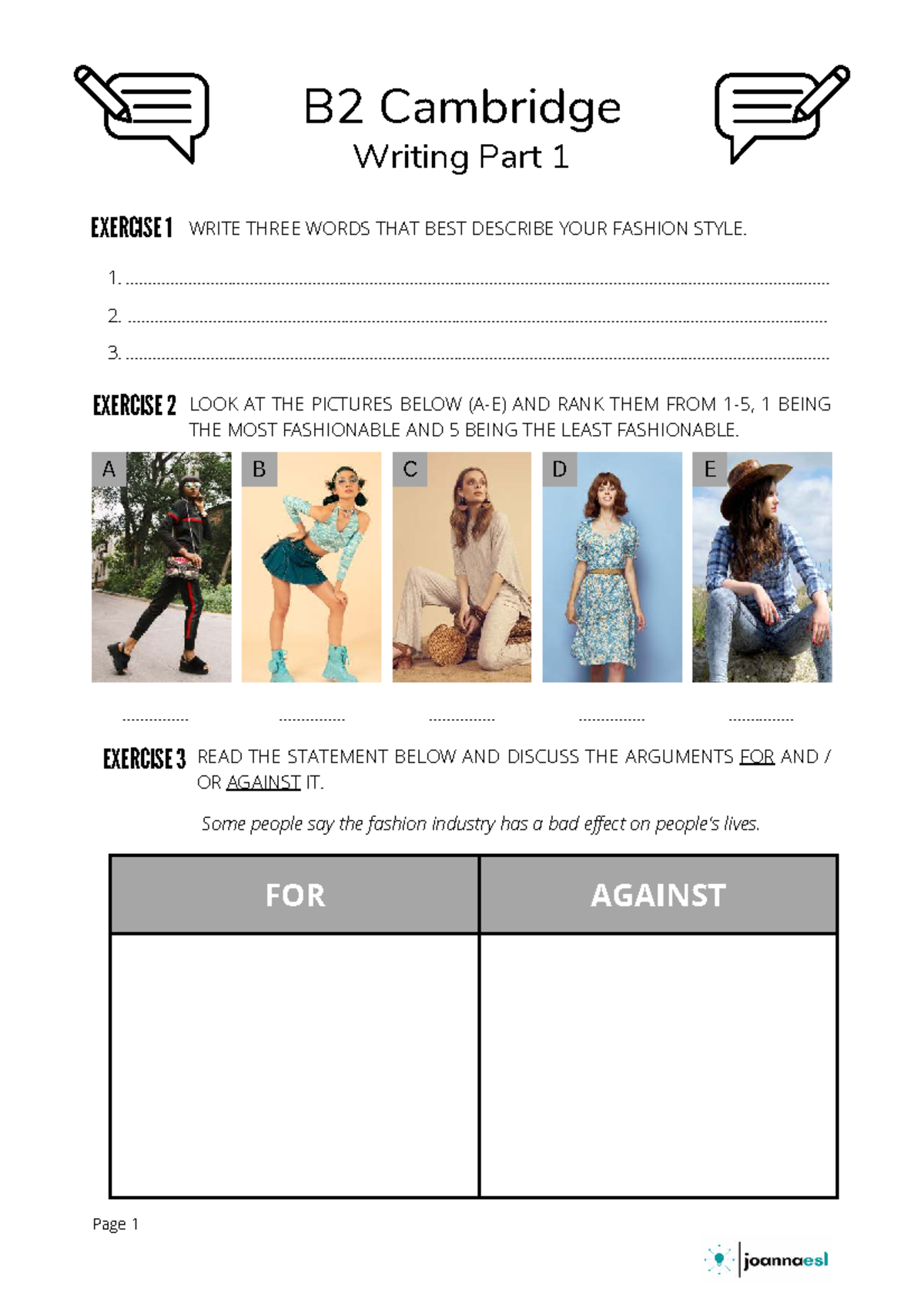 B2. Writing Booklet - B2 bookblet - FOR AGAINST B2 Cambridge Writing ...