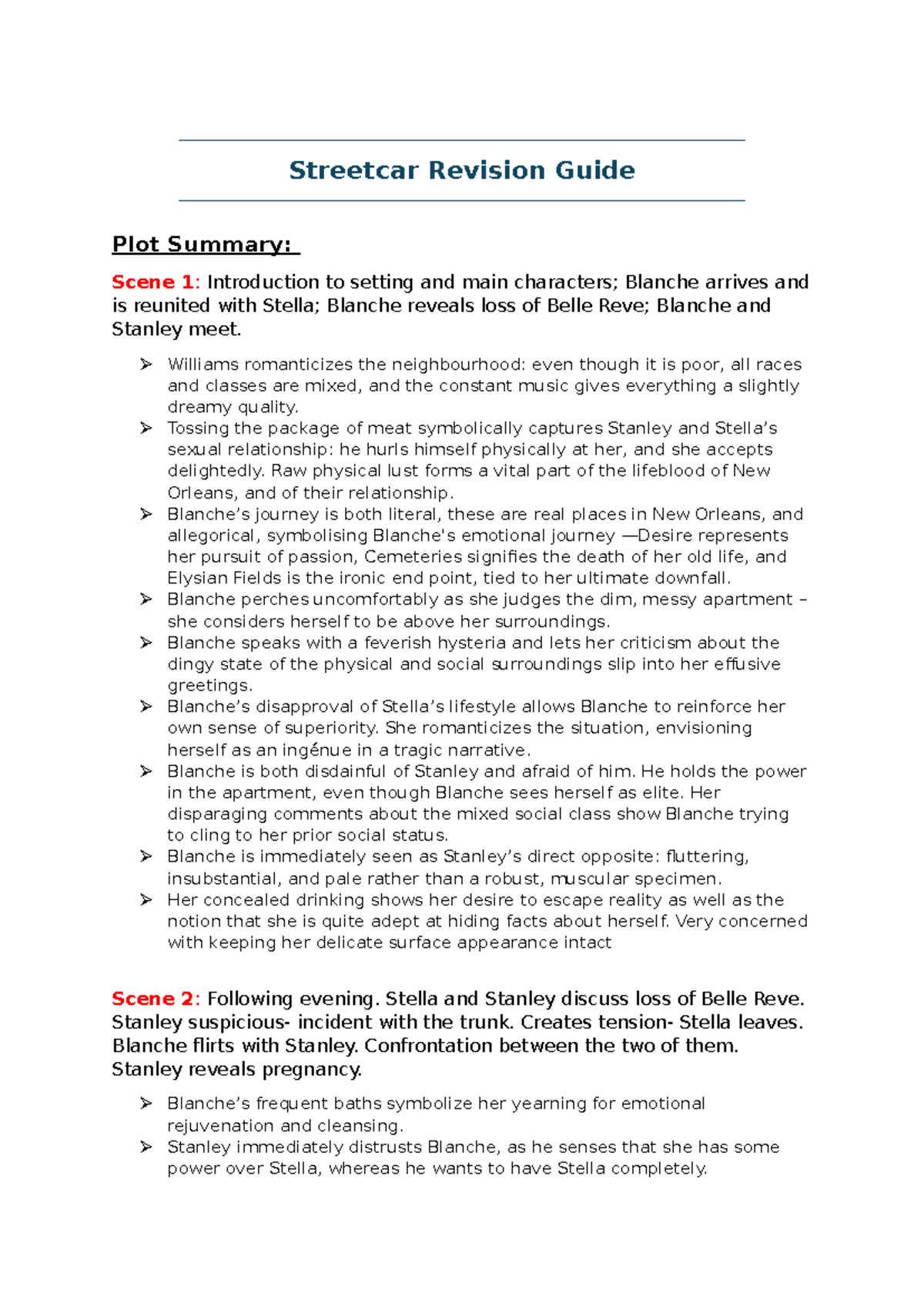 Streetcar Named Desire (ENG 101) Detailed Plot Summary Guide - Studocu